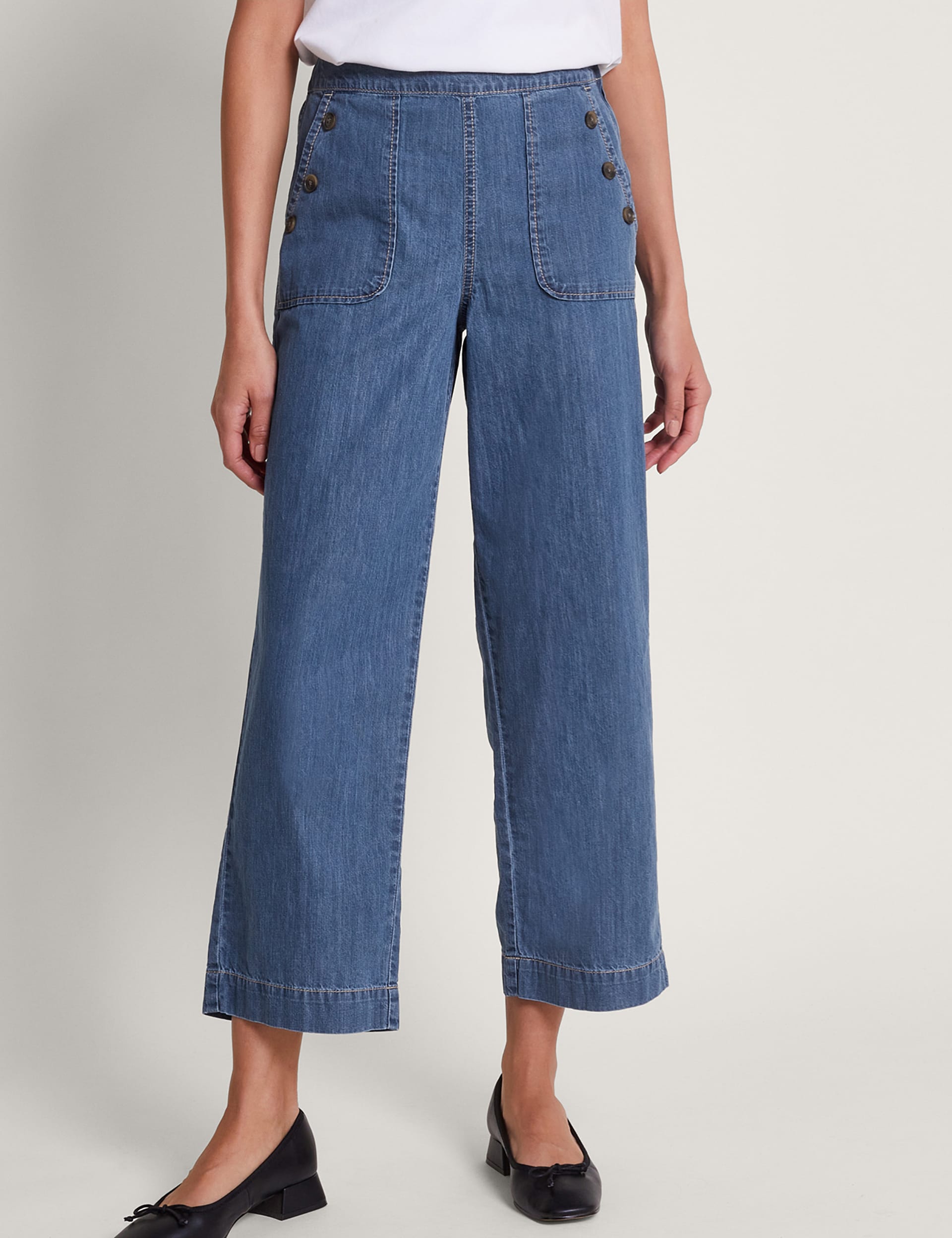 High Waisted Wide Leg Ankle Grazer Jeans | Monsoon | M&S
