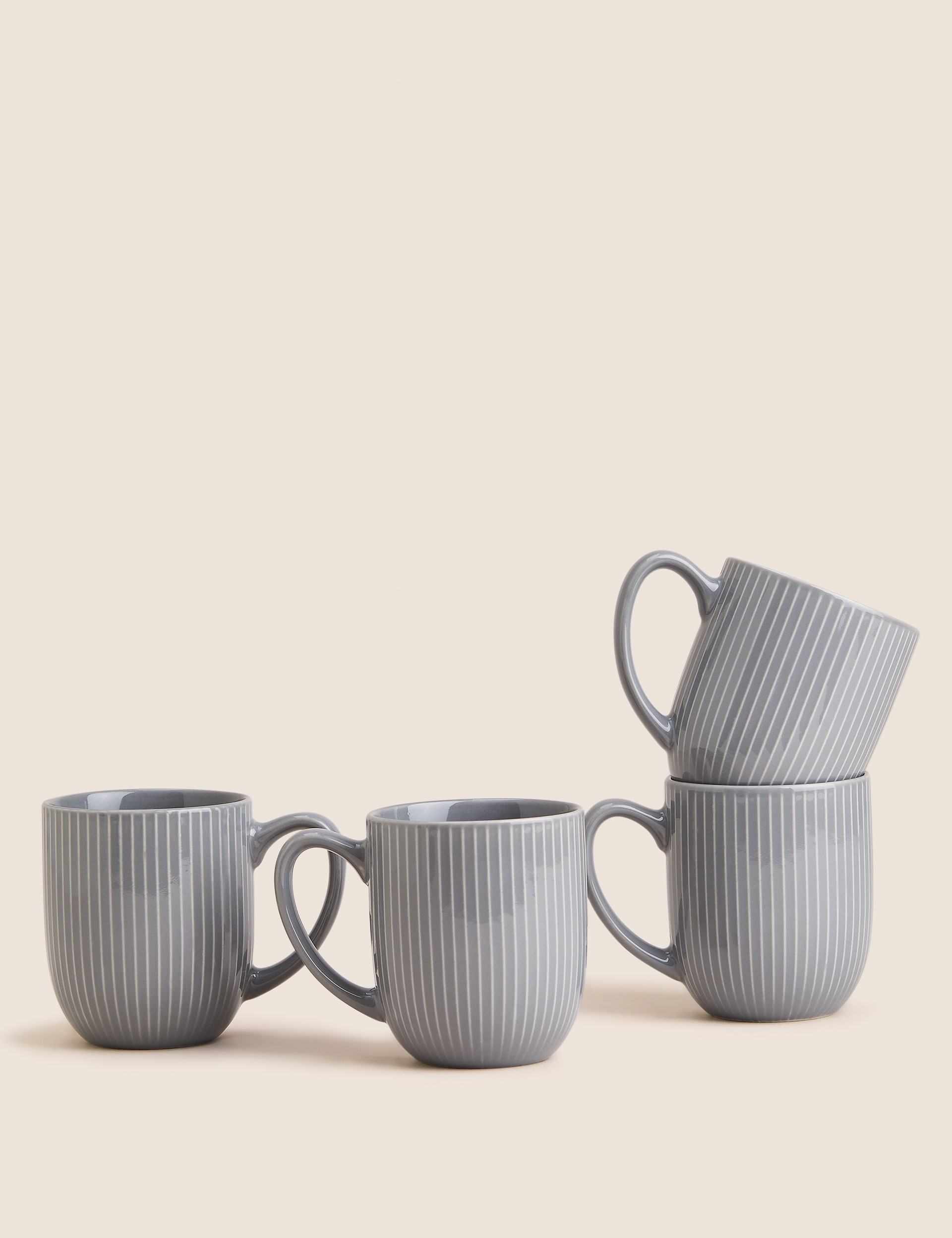 Set of 4 Ribbed Glazed Mugs | M&S Collection | M&S