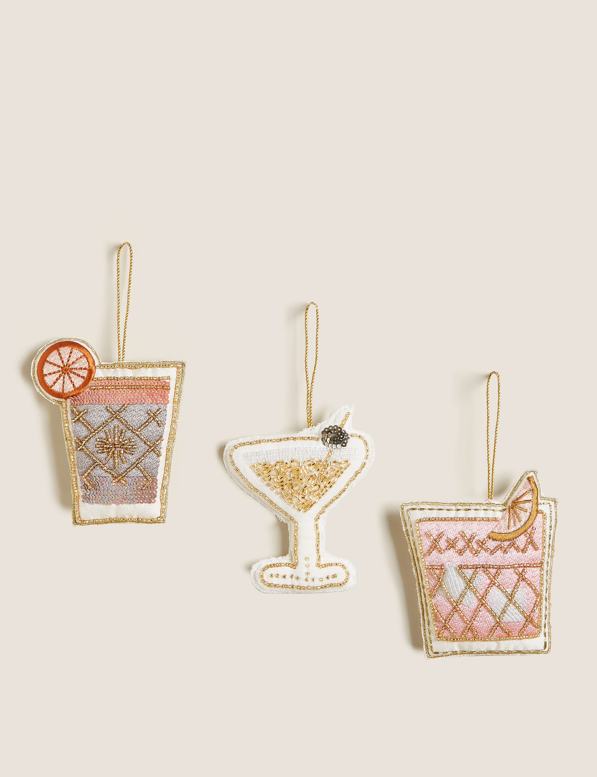 3 Pack Cocktail Appliqué Hanging Decorations | M&S