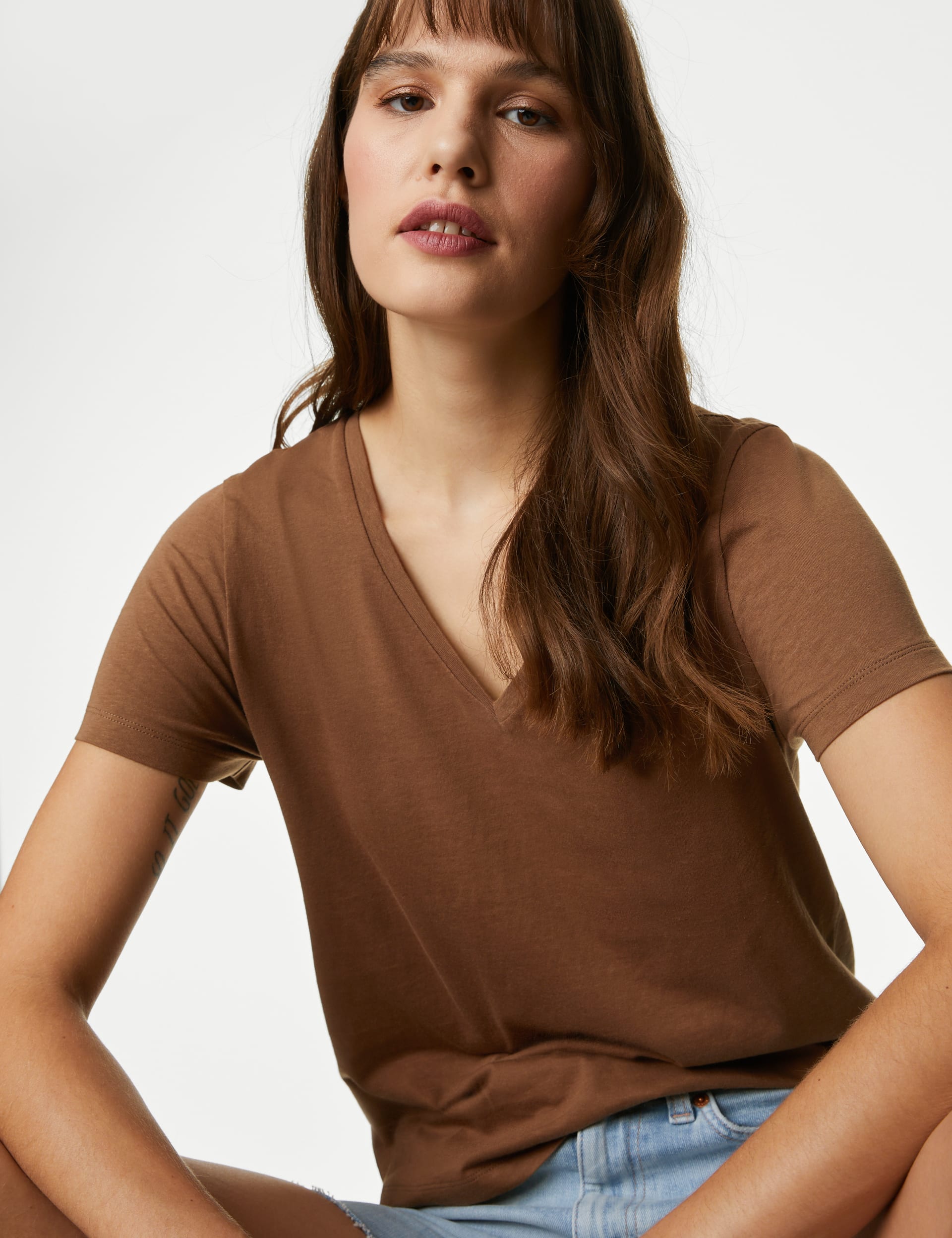 Pure Cotton V-Neck Essential Fit T-Shirt | M&S Collection | M&S