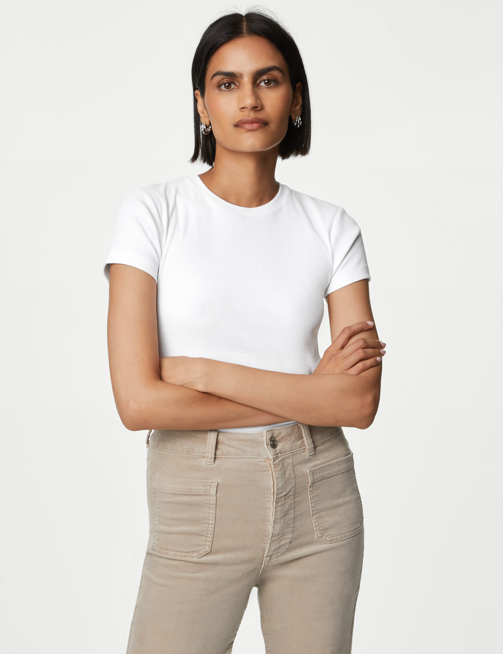 Cotton Rich Slim Fit Ribbed T-Shirt | M&S Collection | M&S