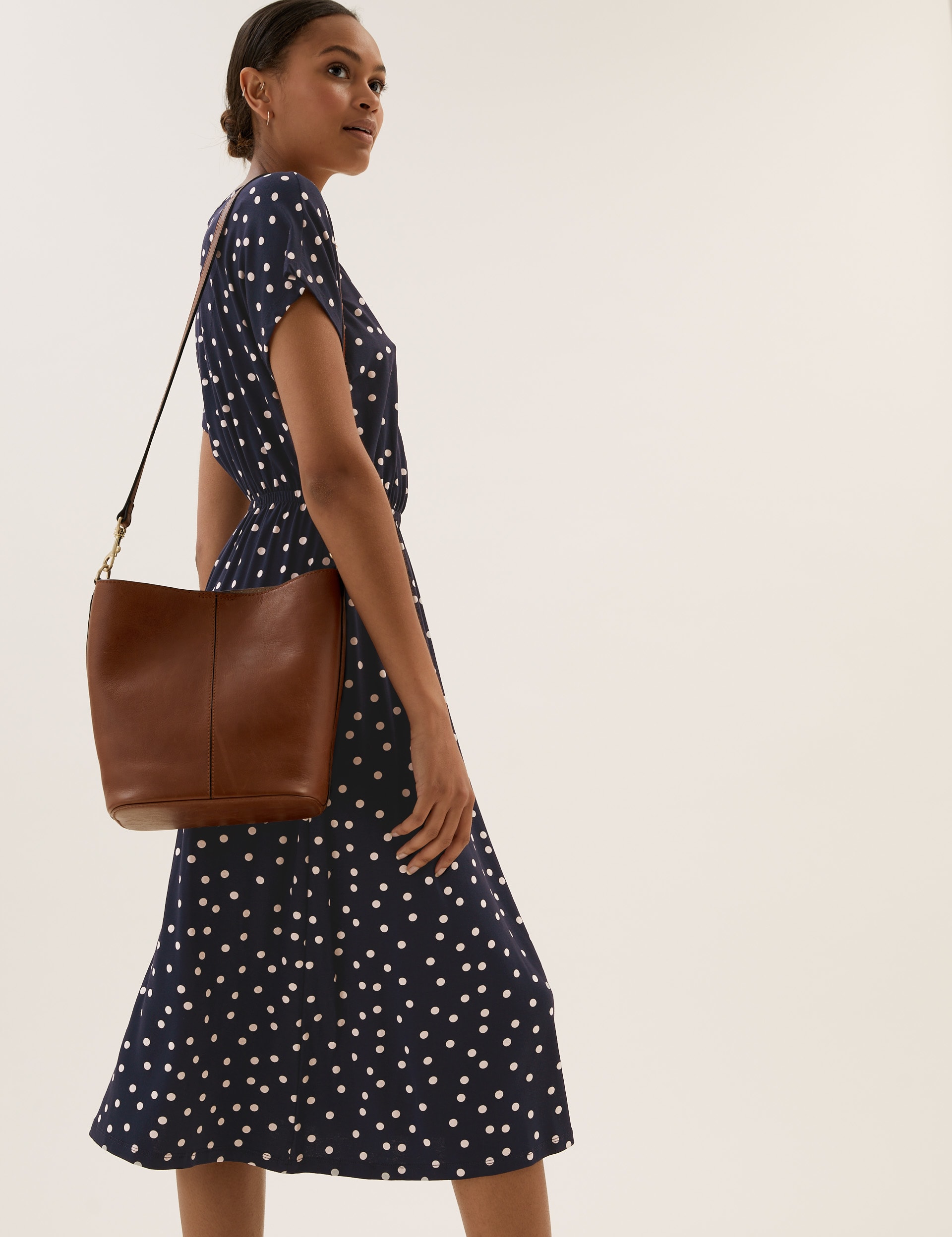 Jersey Polka Dot Midi Waisted Dress | M&S Collection | M&S