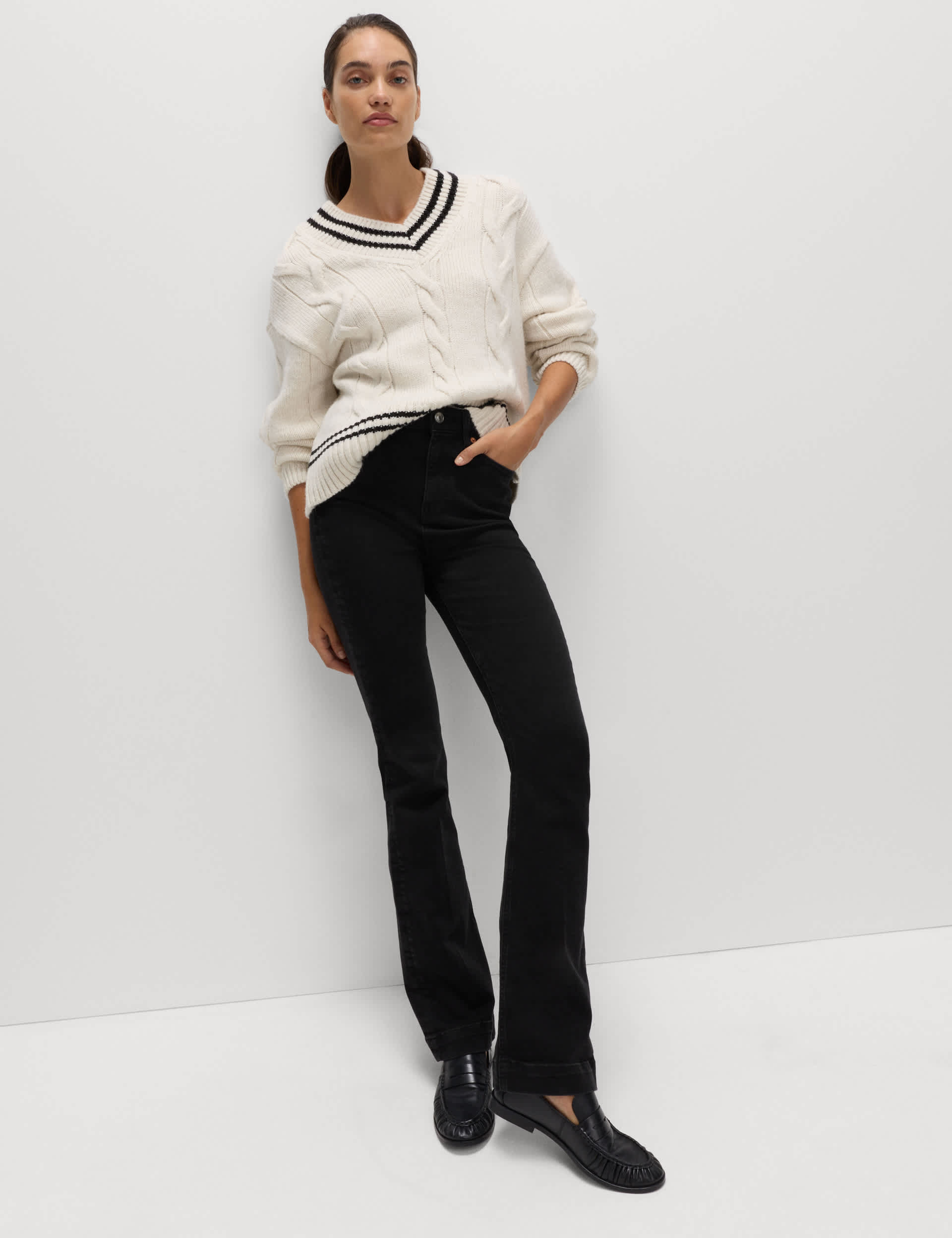 High Waisted Crease Front Slim Flare Jeans | M&S Collection | M&S