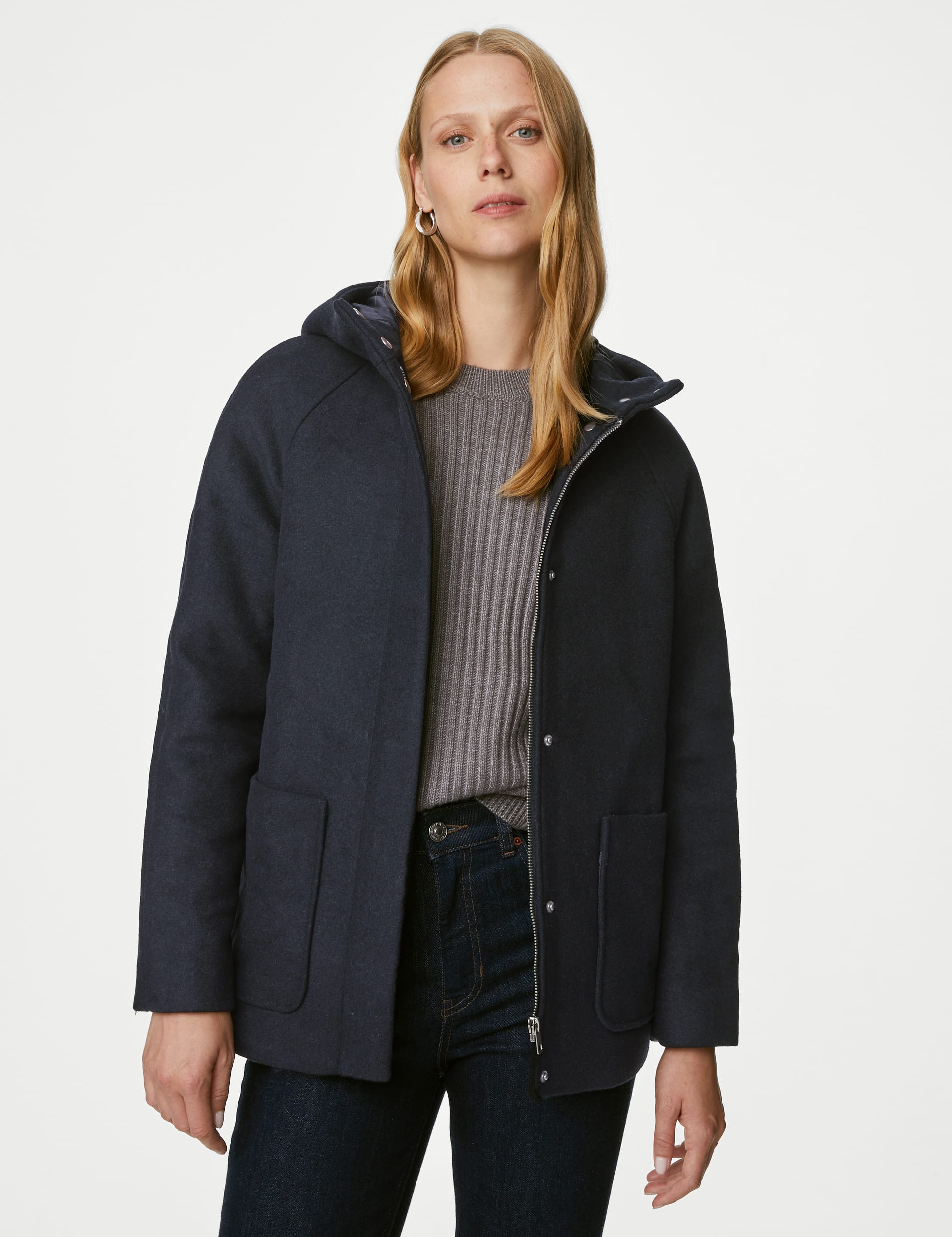 Wool Blend Hooded Short Duffle Coat | M&S Collection | M&S