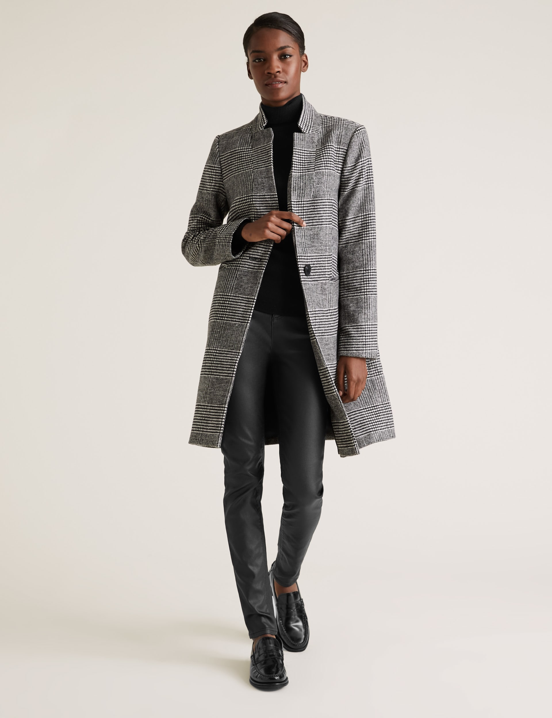 Checked Notch Neck Coat | M&S Collection | M&S