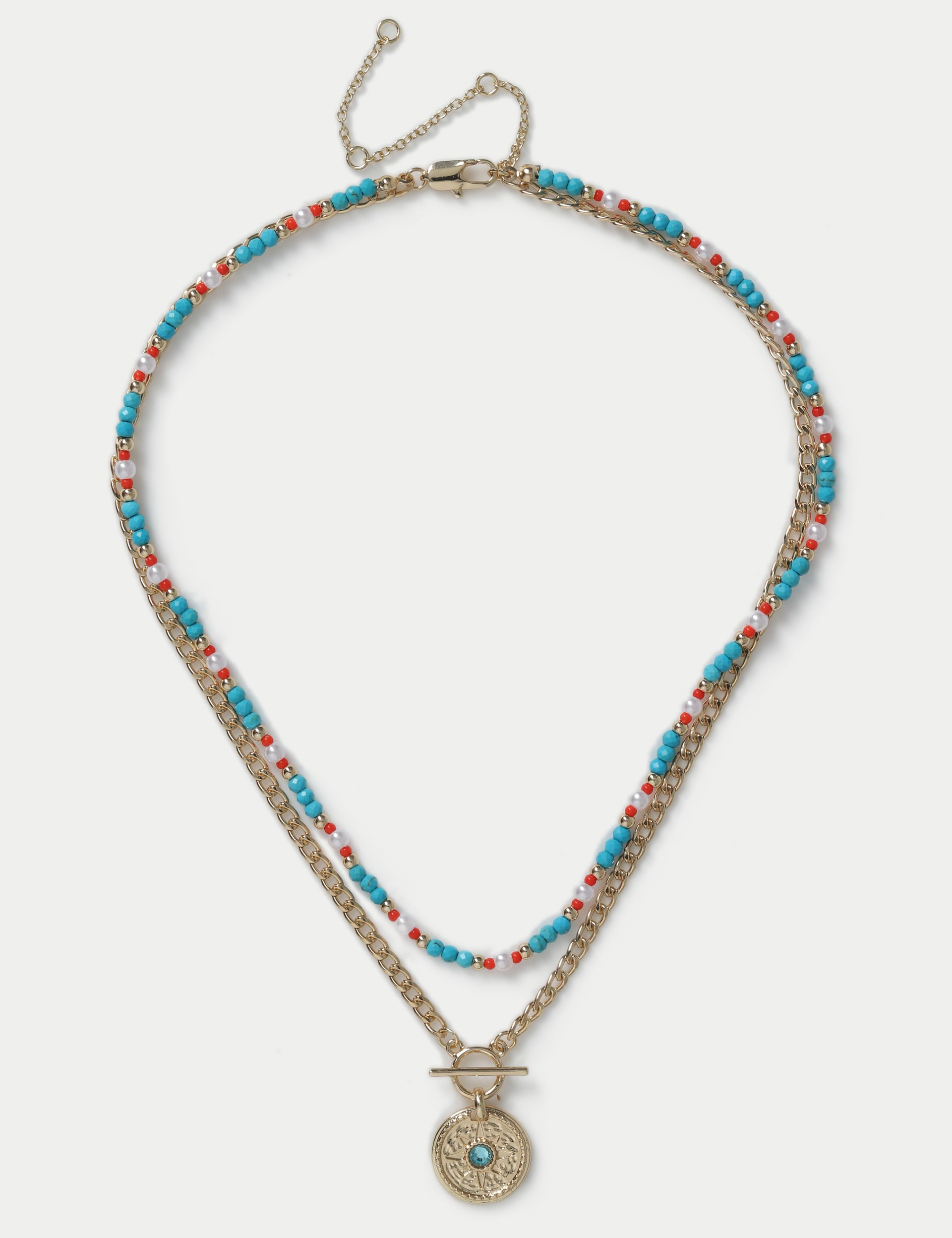 Turquoise Beaded Chain Multi Row Neckwear | M&S Collection | M&S