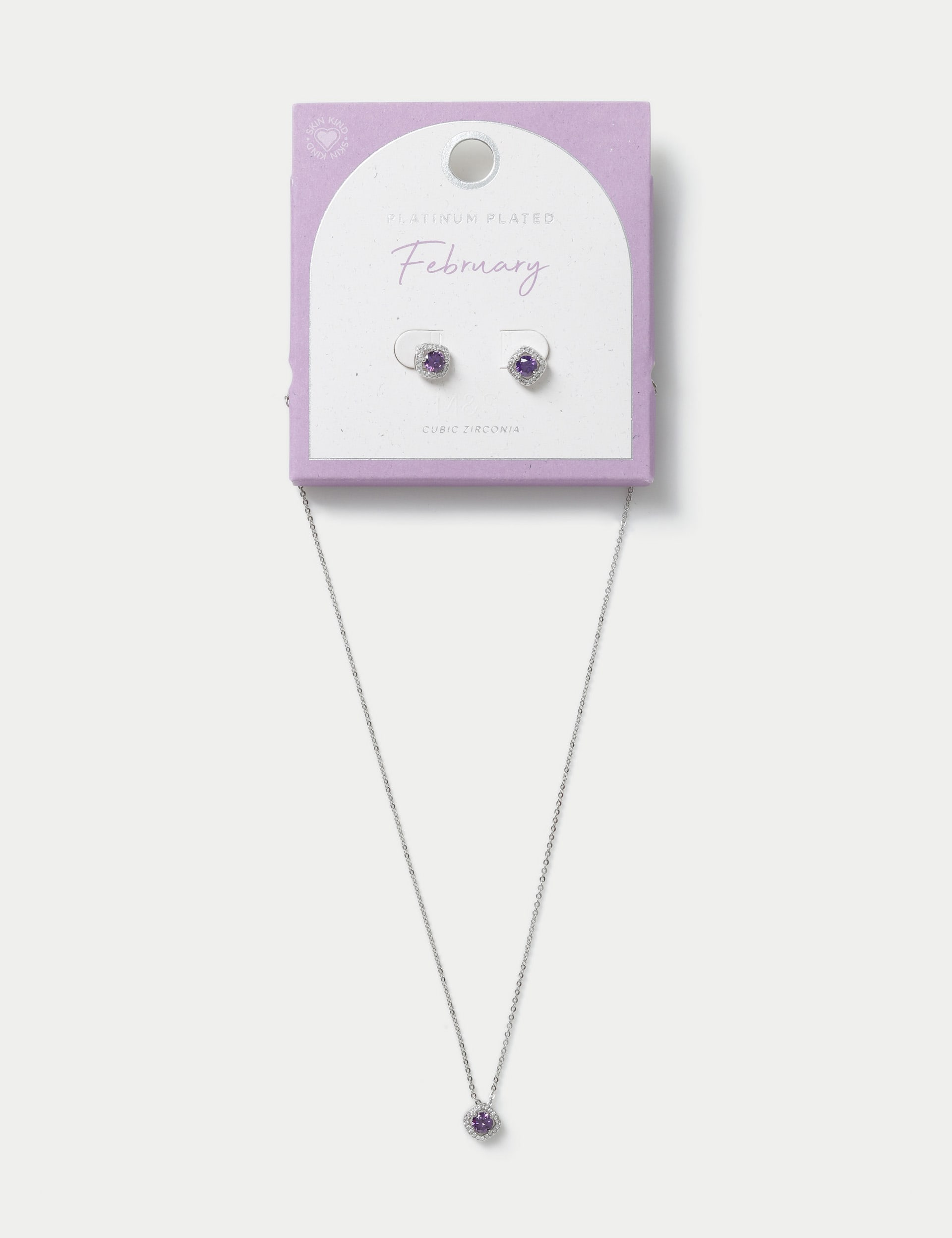 Platinum Plated February Birthstone Earring and Necklace Set | M&S ...