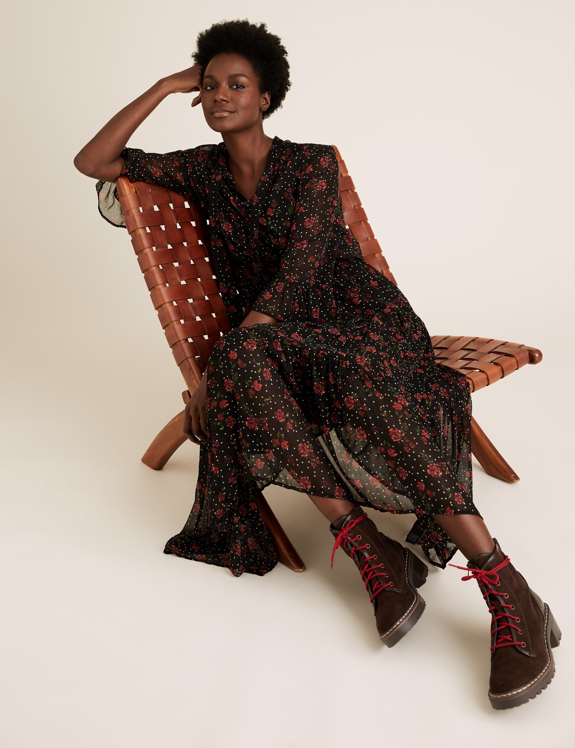 Chiffon Floral Midaxi Waisted Dress | M&S Collection | M&S