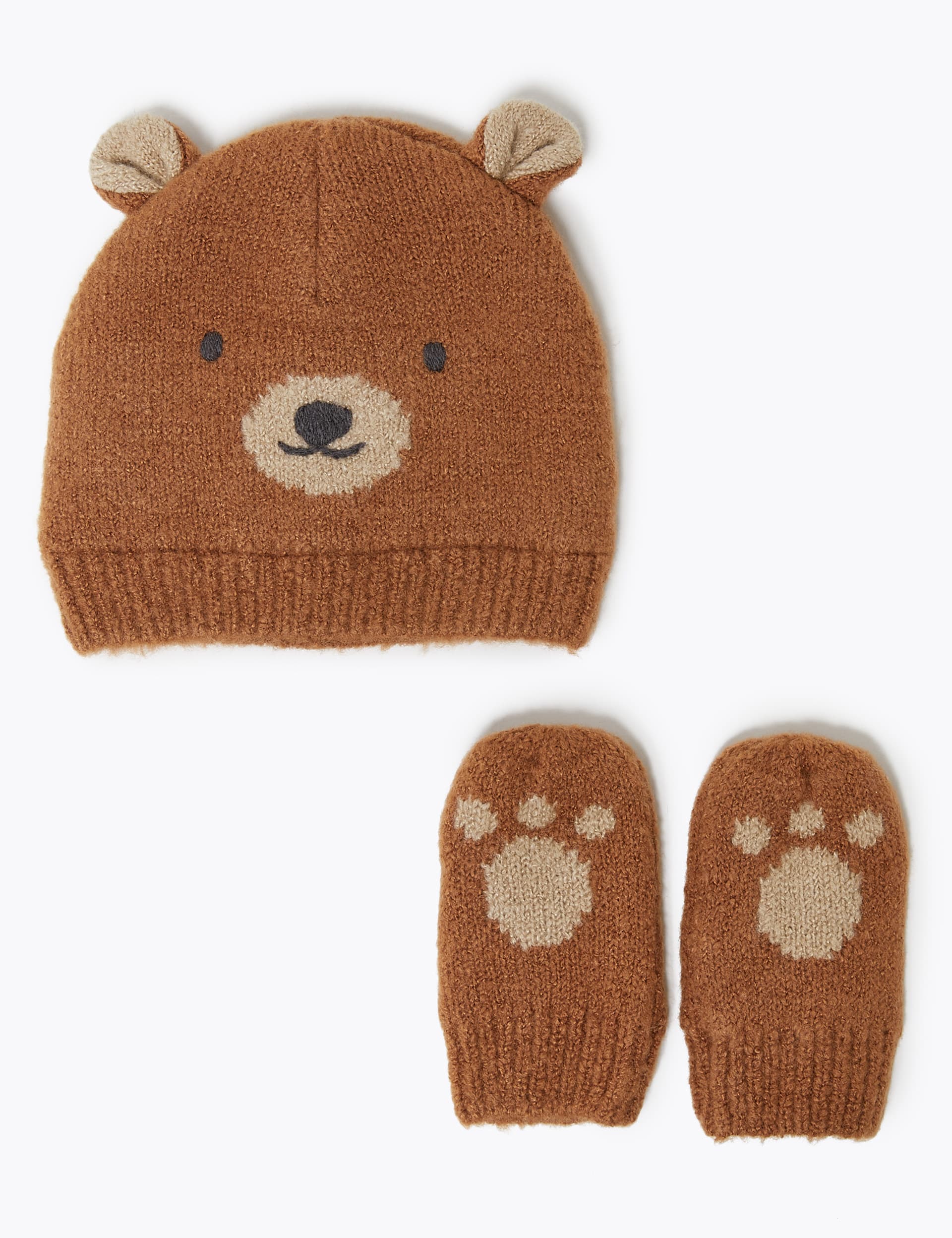 2 Piece Bear Hat and Mitten Set (0-12 Mths) | M&S