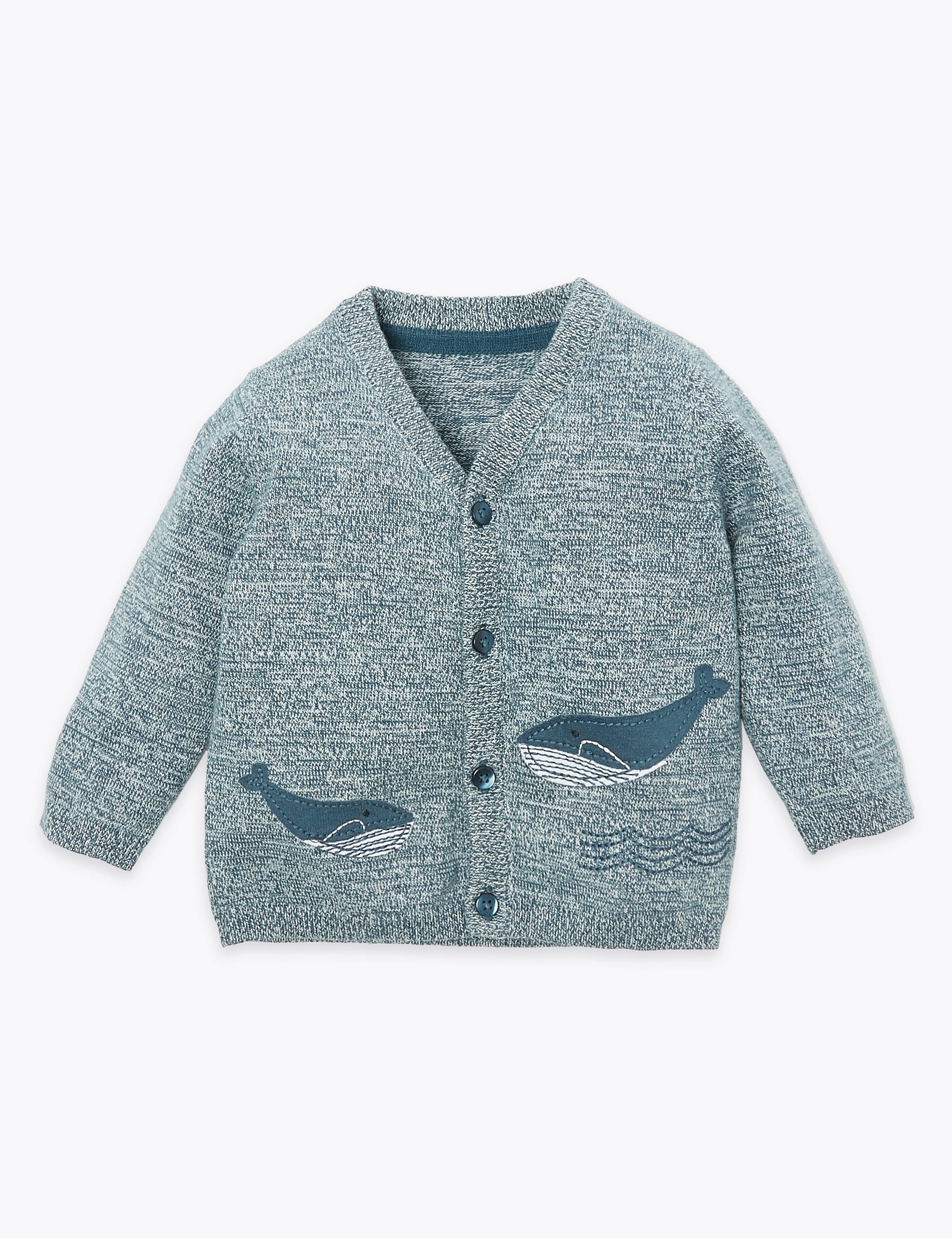Pure Cotton Applique Whale Cardigan (0 - 3 Yrs) | M&S