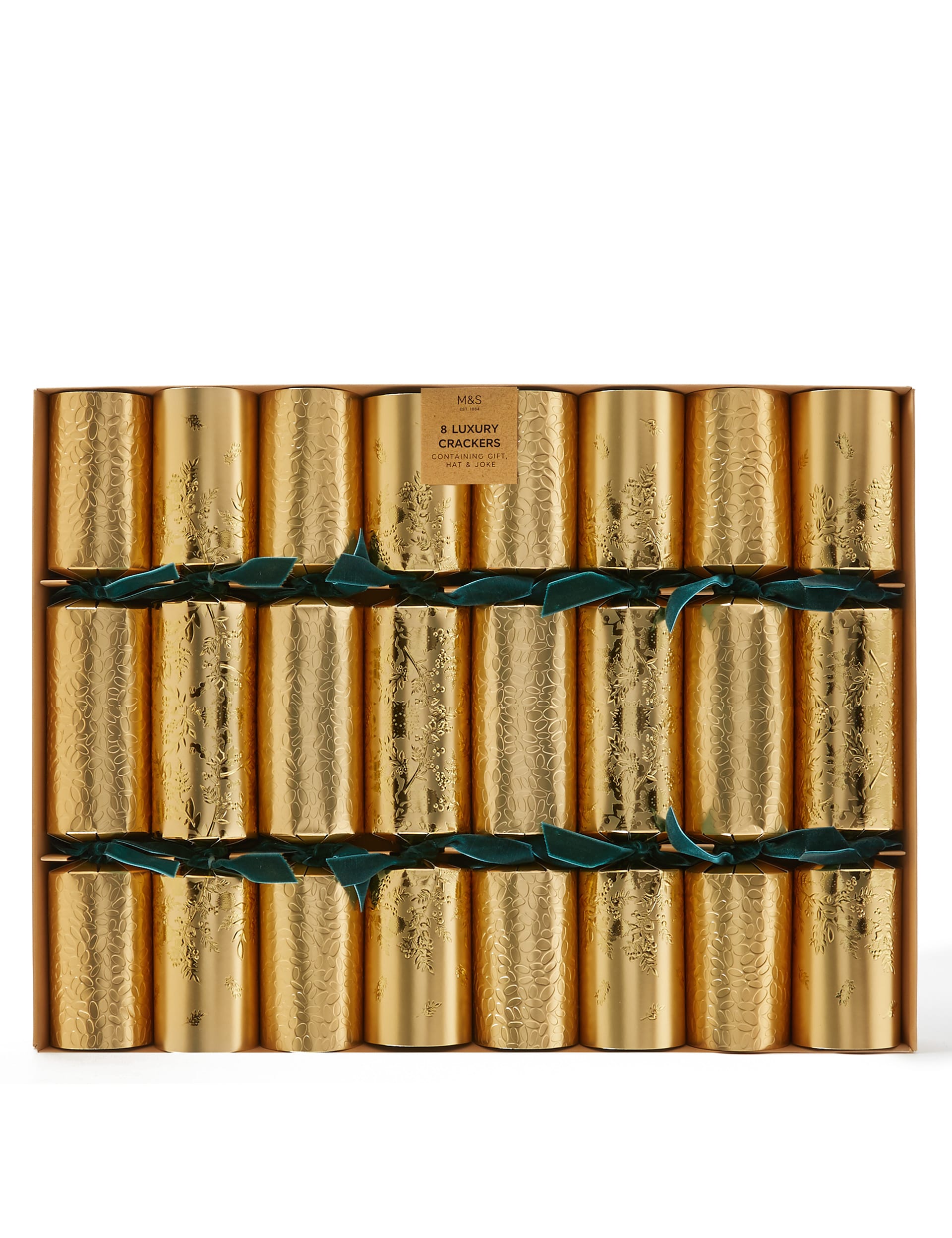 Luxury Gold & Green Christmas Crackers - 8 Pack | M&S