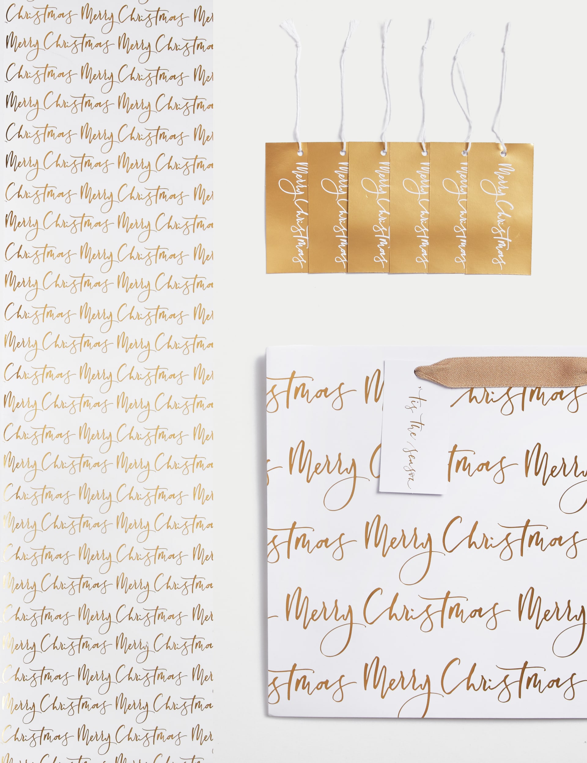 Gold 3M Christmas Gift Wrap with Gift Tags & Large Bag | M&S