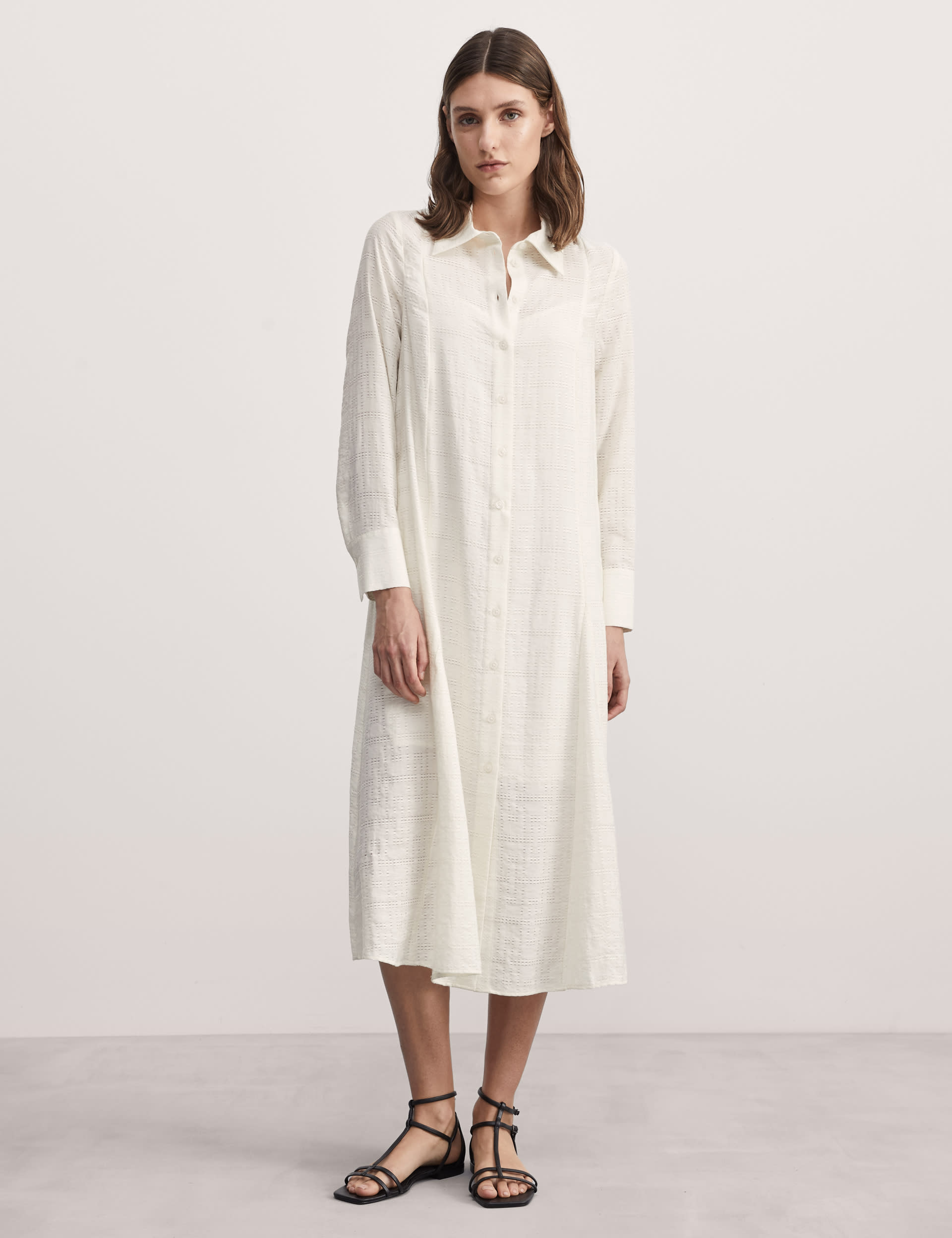Textured Button Through Midi Shirt Dress | JAEGER | M&S