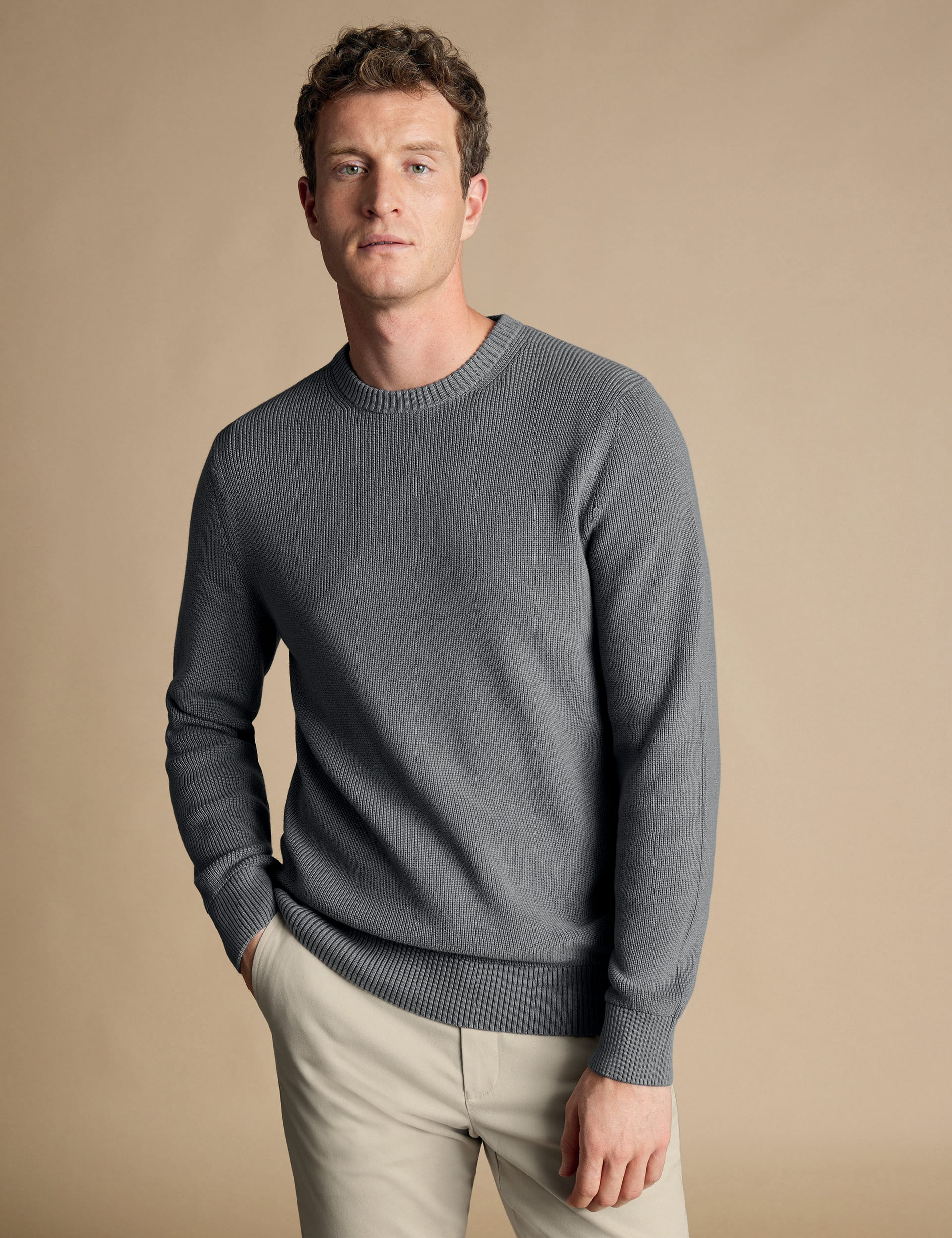 Pure Cotton Ribbed Crew Neck Jumper | Charles Tyrwhitt | M&S