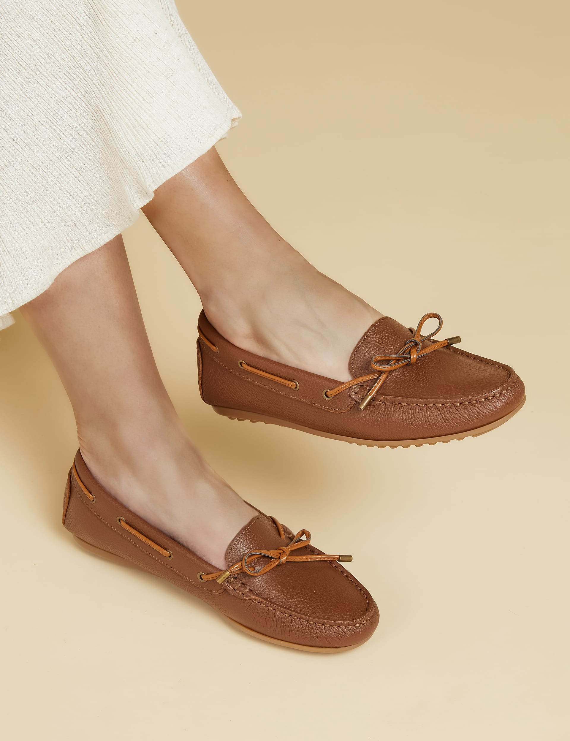 Leather Bow Slip On Flat Boat Shoes | Jones Bootmaker | M&S