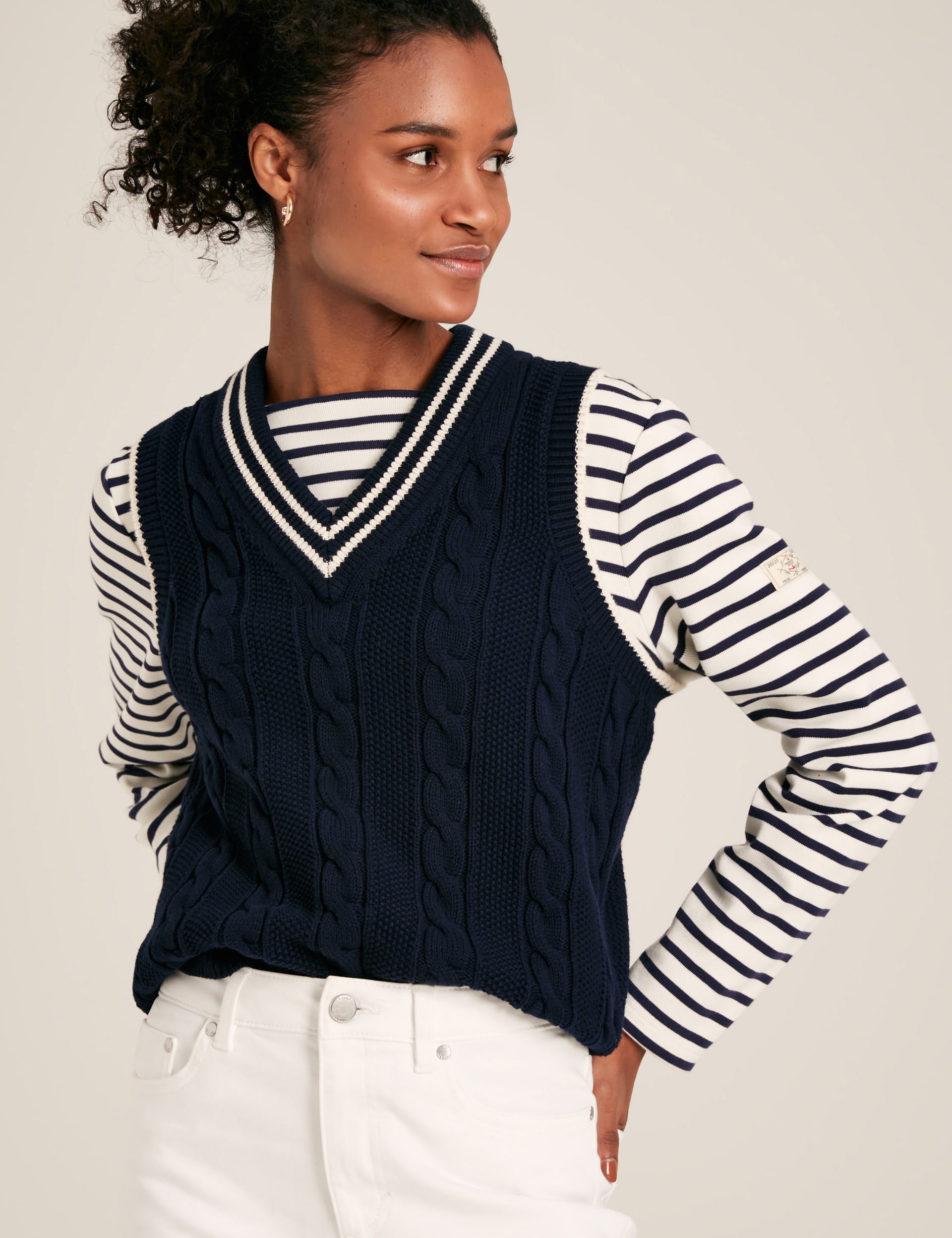 Pure Cotton Cable Knit V-Neck Vest | Joules | M&S
