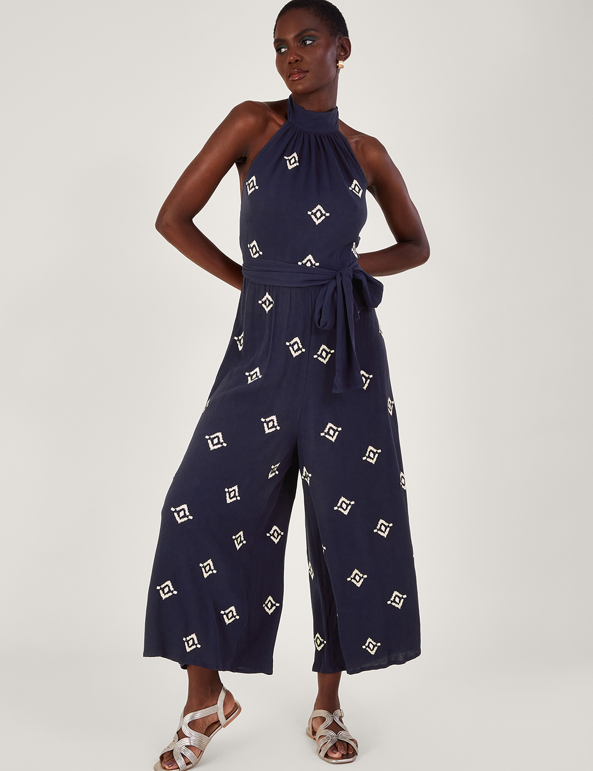 Embroidered Belted Sleeveless Jumpsuit | Monsoon | M&S