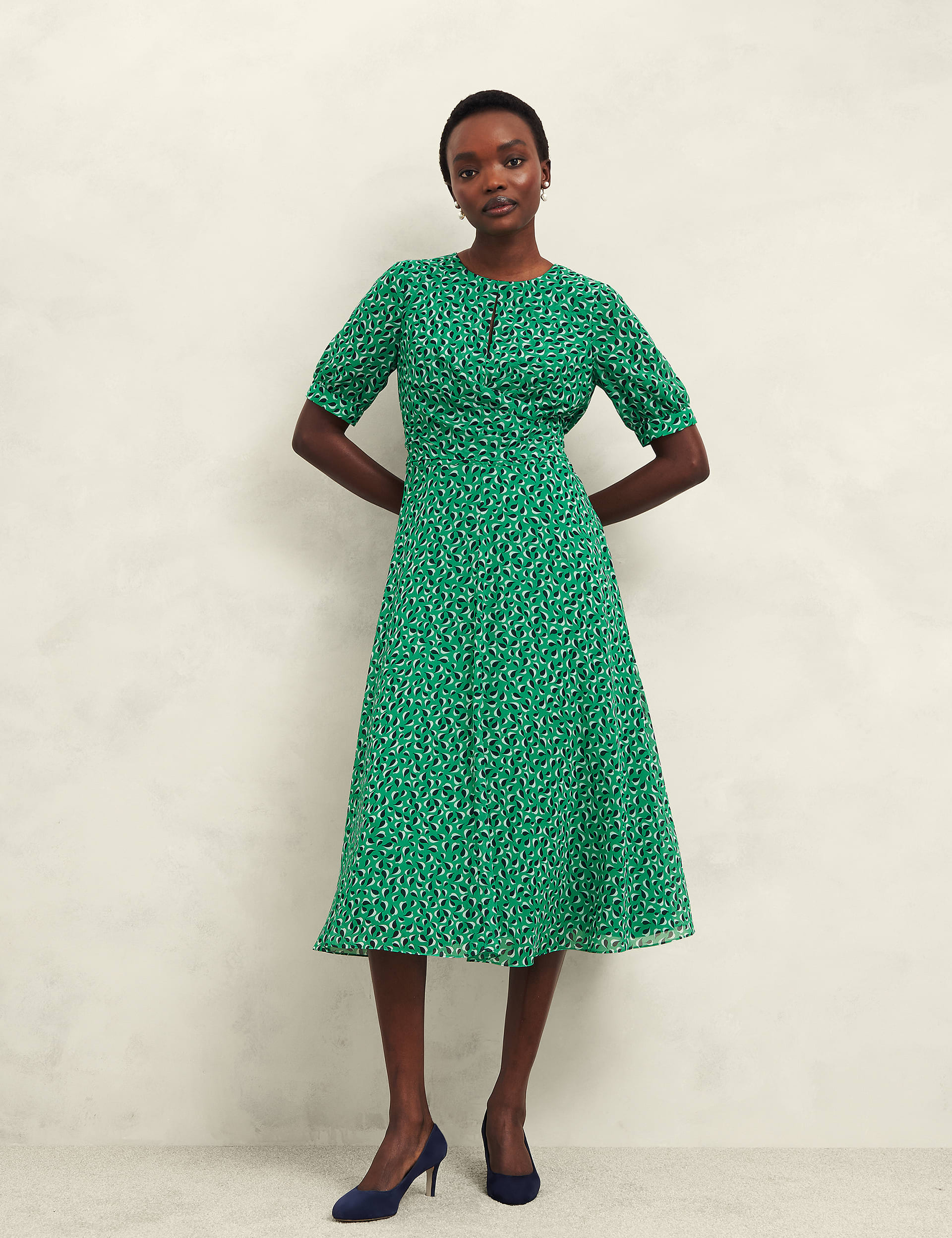 Geometric Print Midi Waisted Dress | HOBBS | M&S