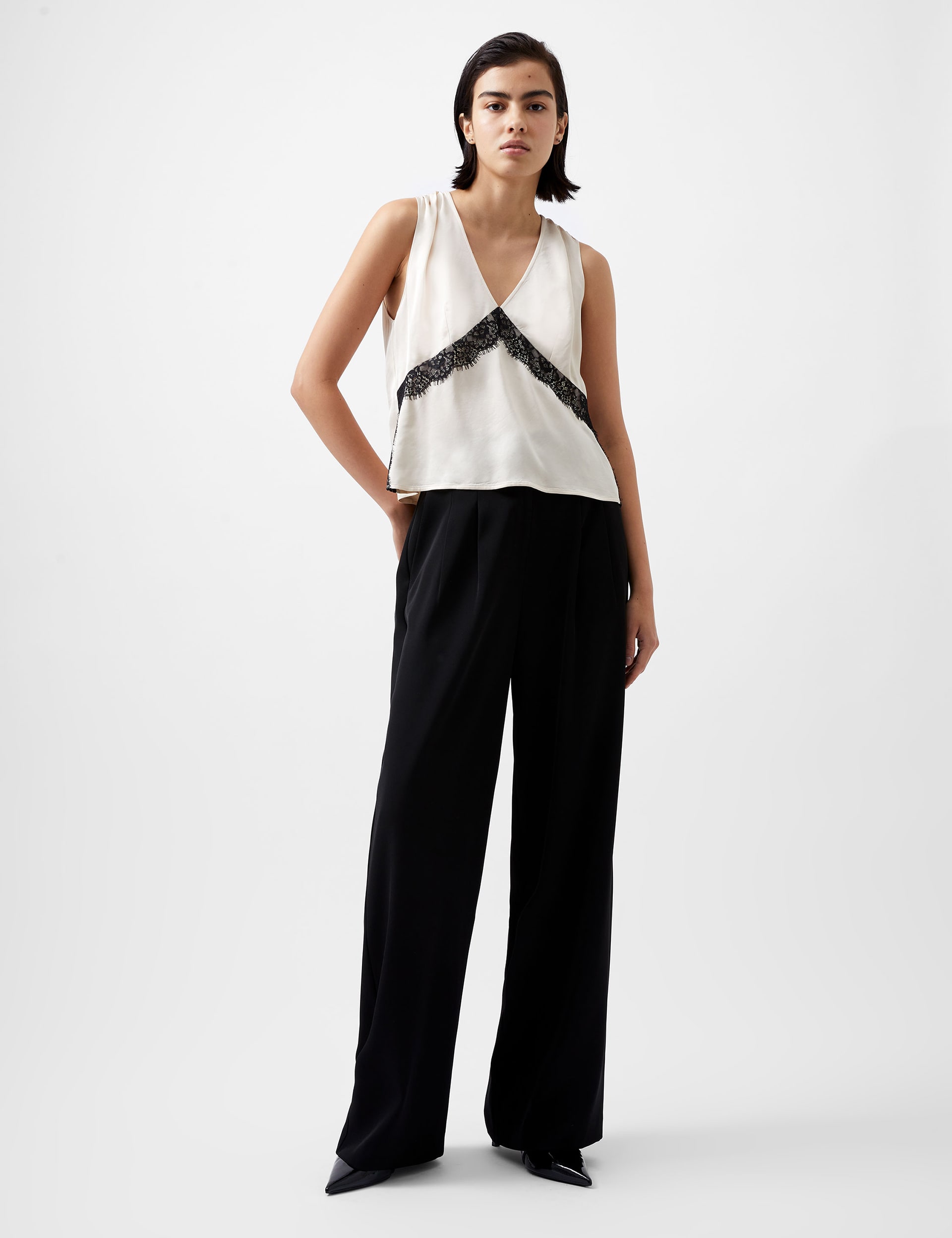 Satin V-Neck Lace Insert Top | French Connection | M&S