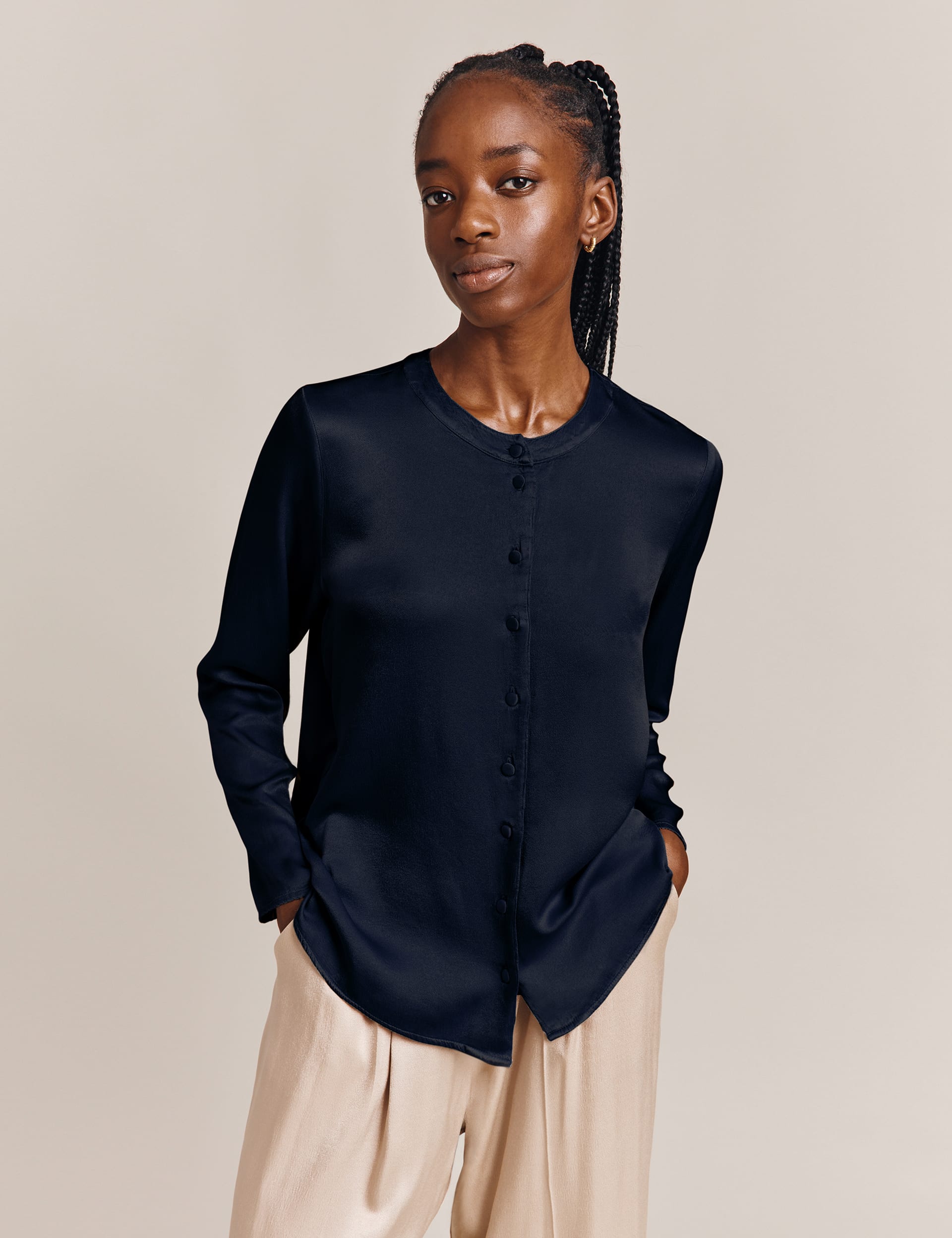 Satin Round Neck Collarless Blouse | Ghost | M&S