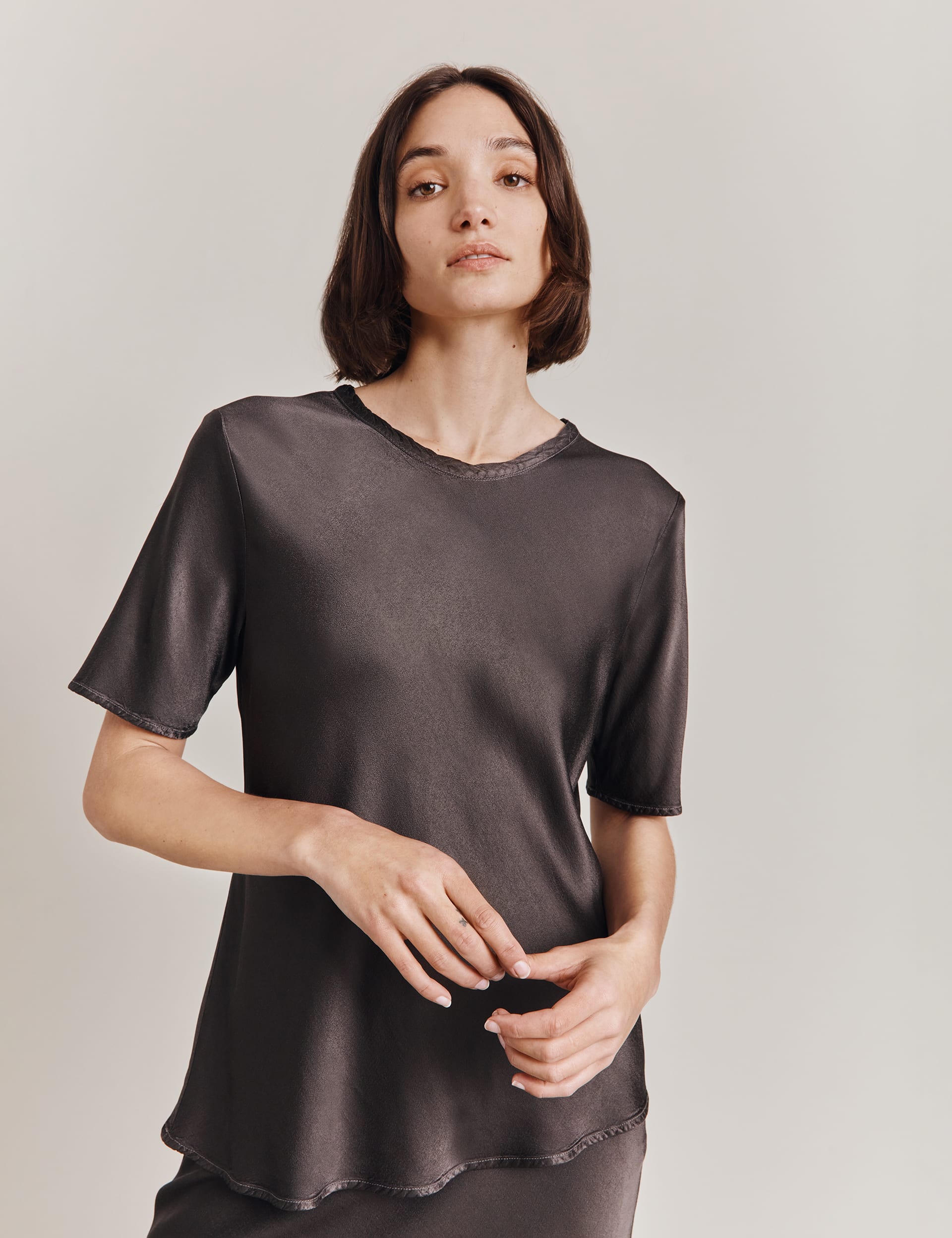 Satin Short Sleeve Top | Ghost | M&S