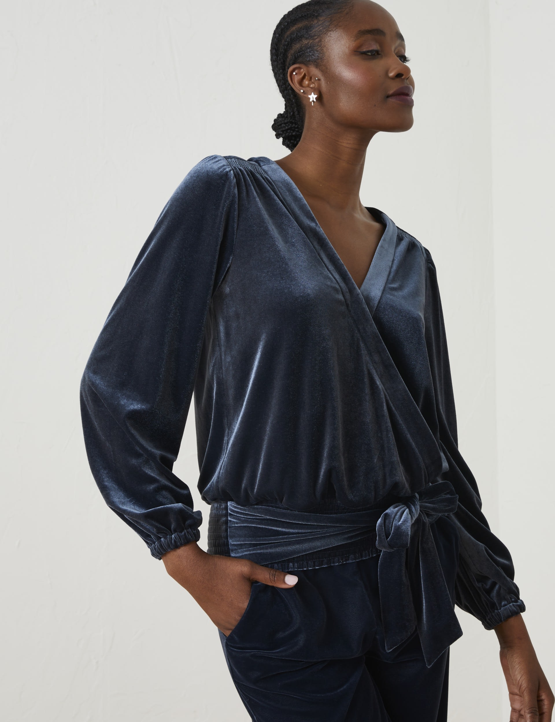 Velvet V-Neck Tie Front Wrap Top | FatFace | M&S