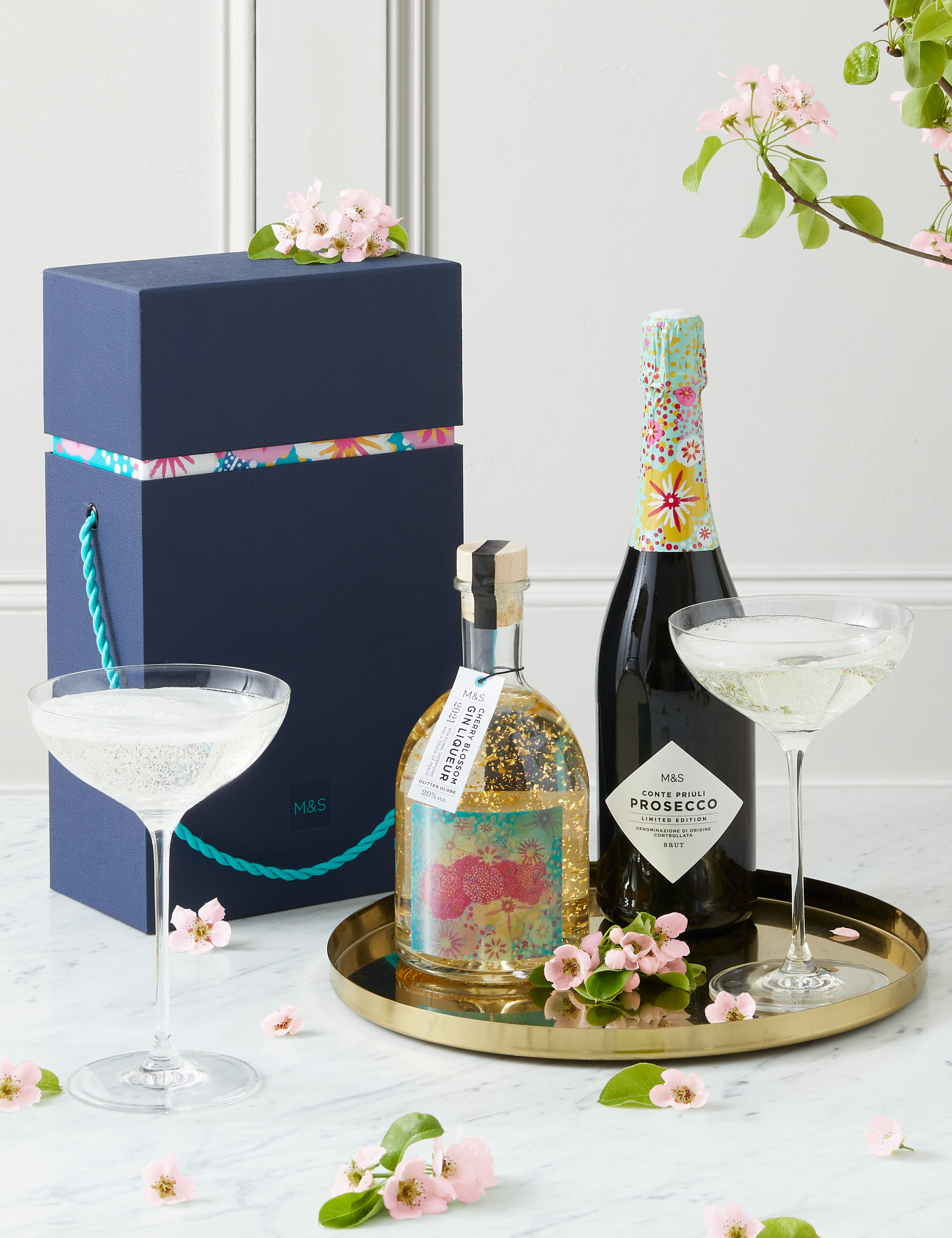 Cherry Blossom Glitter Gin Globe & Prosecco Gift | M&S