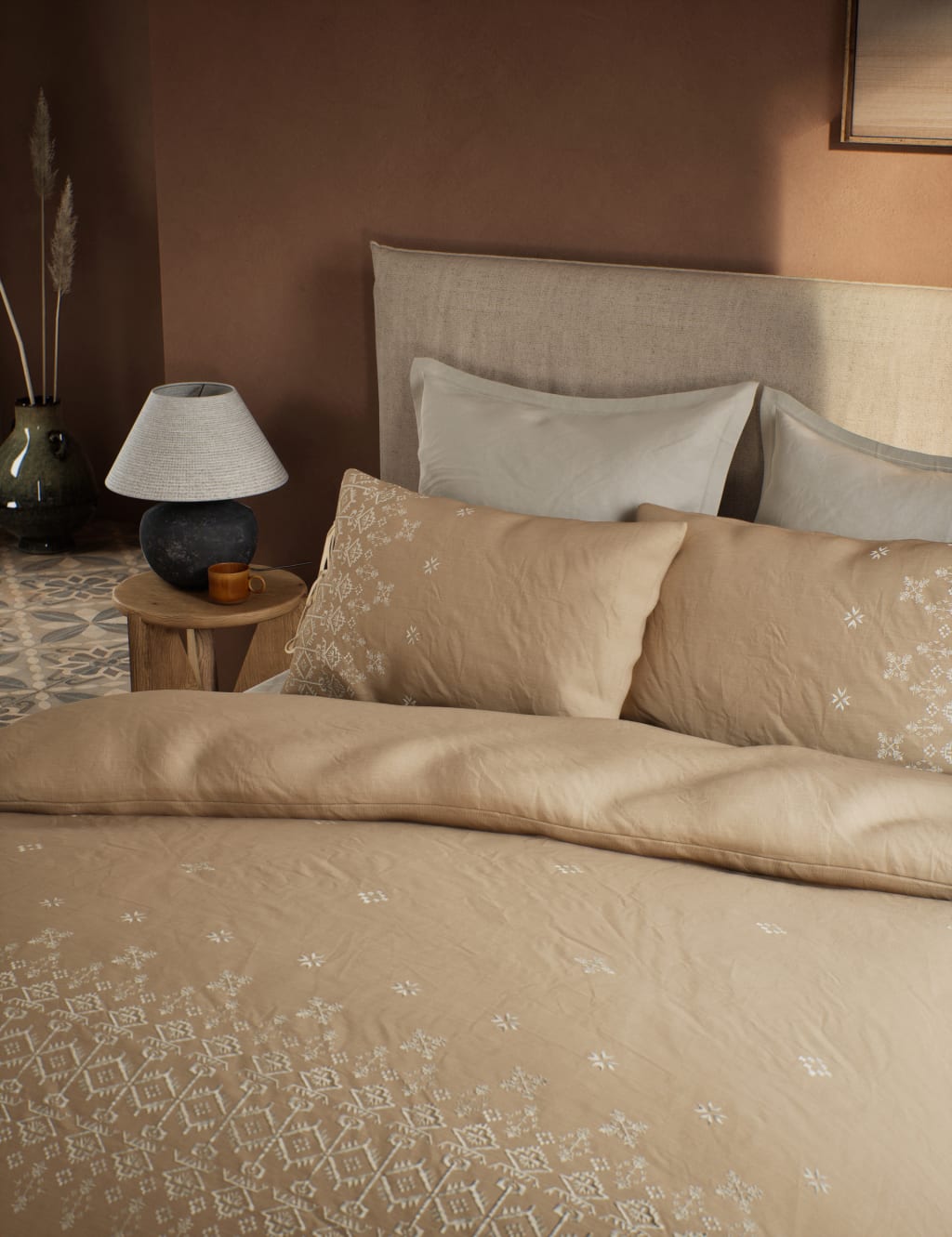 Sierra Pure Cotton Embroidered Bedding Set | M&S X Fired Earth | M&S
