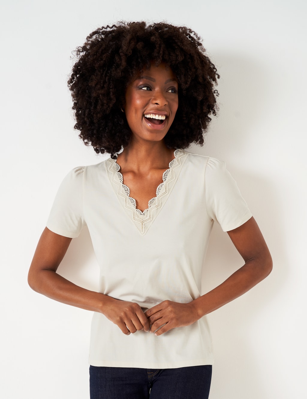 Cotton Rich Lace Insert Top | Crew Clothing | M&S