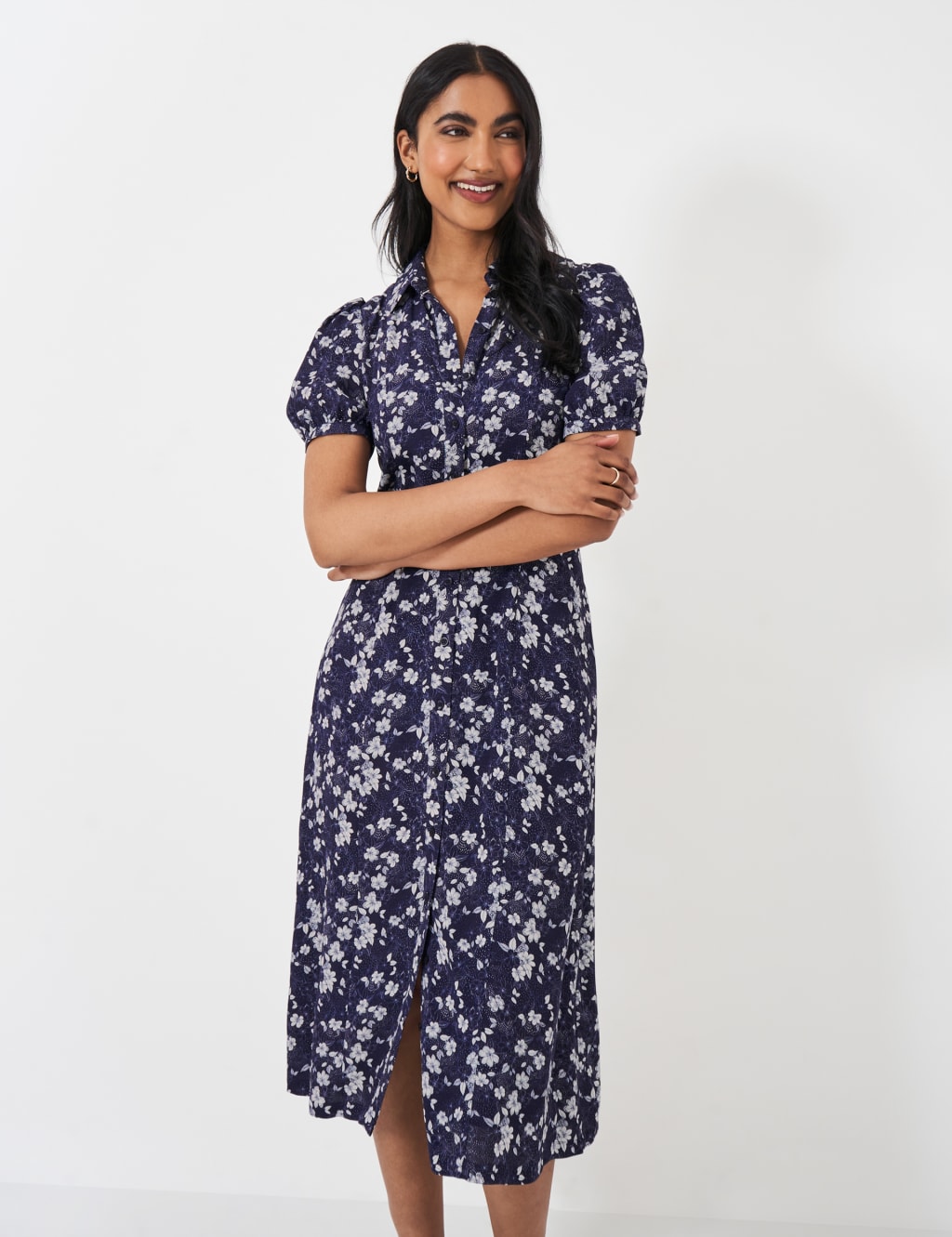 Floral Puff Sleeve Midi Shirt Dress | Crew Clothing | M&S