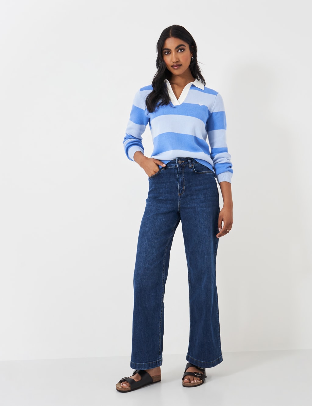 Pure Cotton Striped Collared Knitted Top | Crew Clothing | M&S