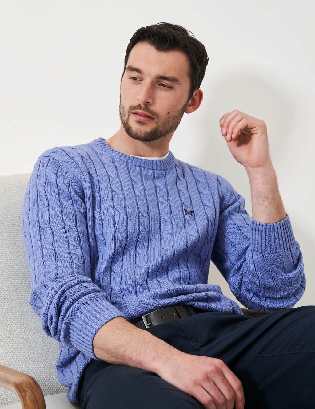 Pure Cotton Cable Knit Crew Neck Jumper | Crew Clothing | M&S