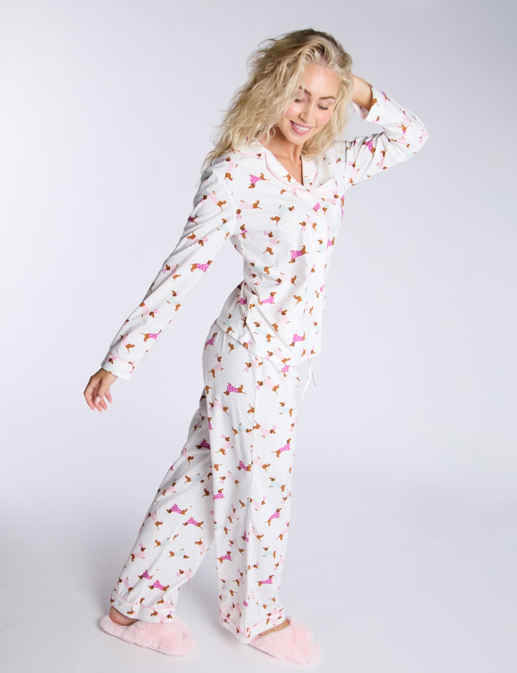 Fleece Dog Print Pyjama Set With Gift Bag