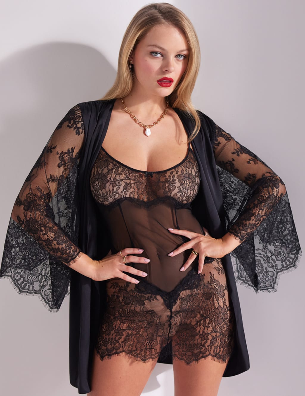 Mariella Satin Lace Trim Robe | Boux Avenue | M&S