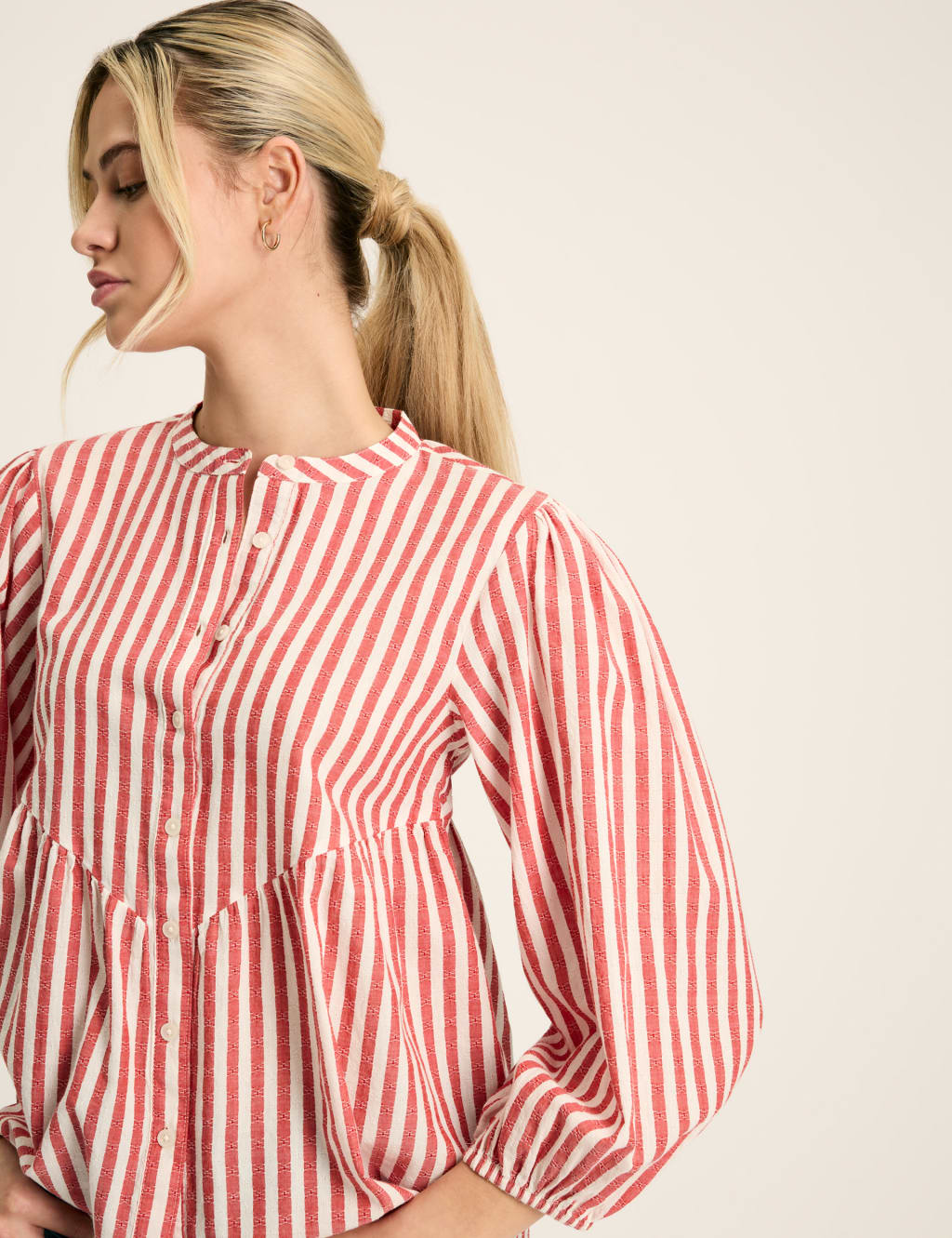 Pure Cotton Striped Blouson Sleeve Blouse | Joules | M&S