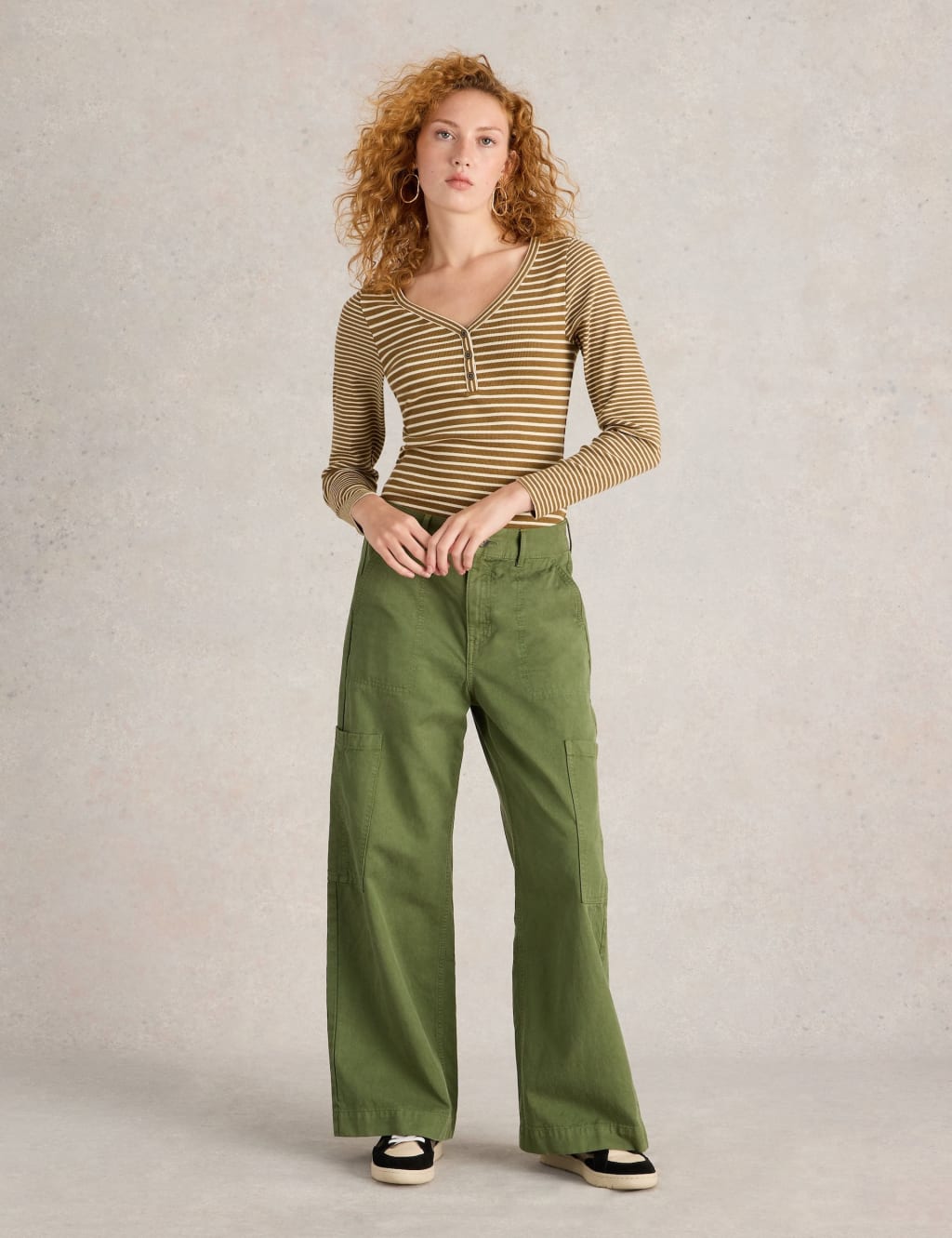 Cotton Rich Striped Ribbed V-Neck Henley Top | White Stuff | M&S