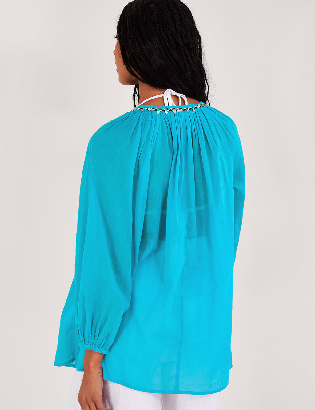 Pure Cotton Embellished Tie Neck Top | Monsoon | M&S