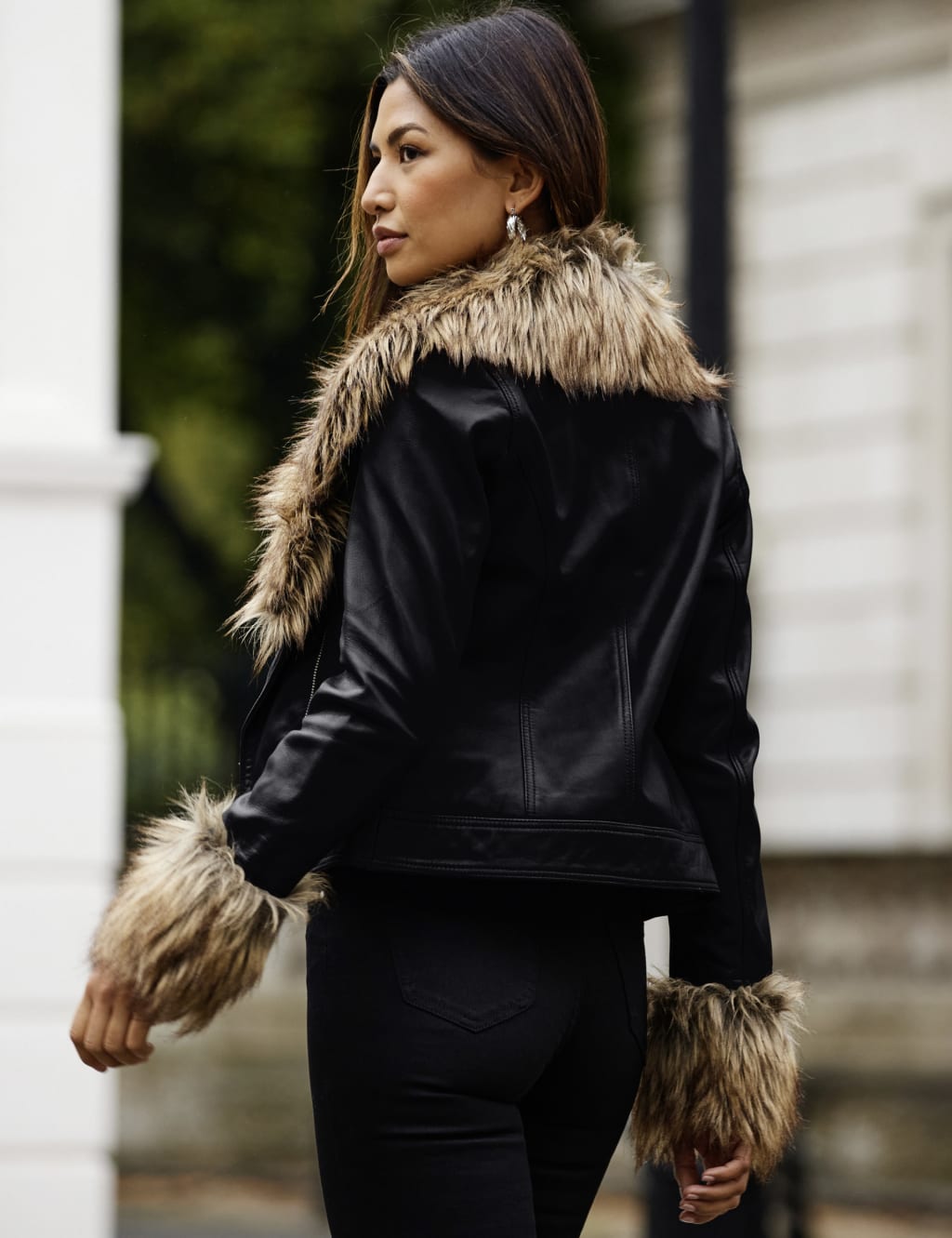 Leather Faux Fur Trim Biker Jacket | SOSANDAR | M&S