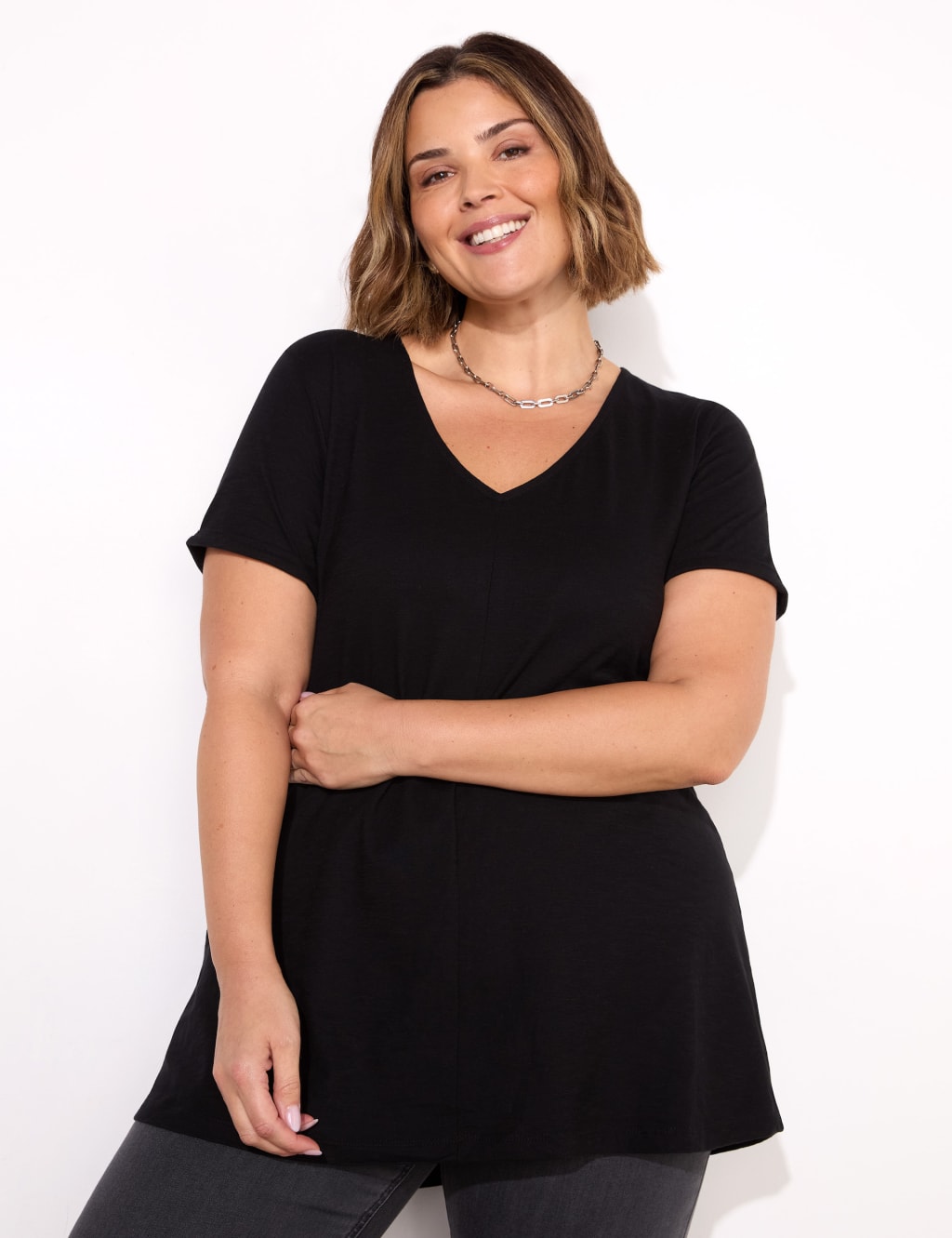 Pure Cotton V-Neck Longline T-Shirt | Live Unlimited London | M&S