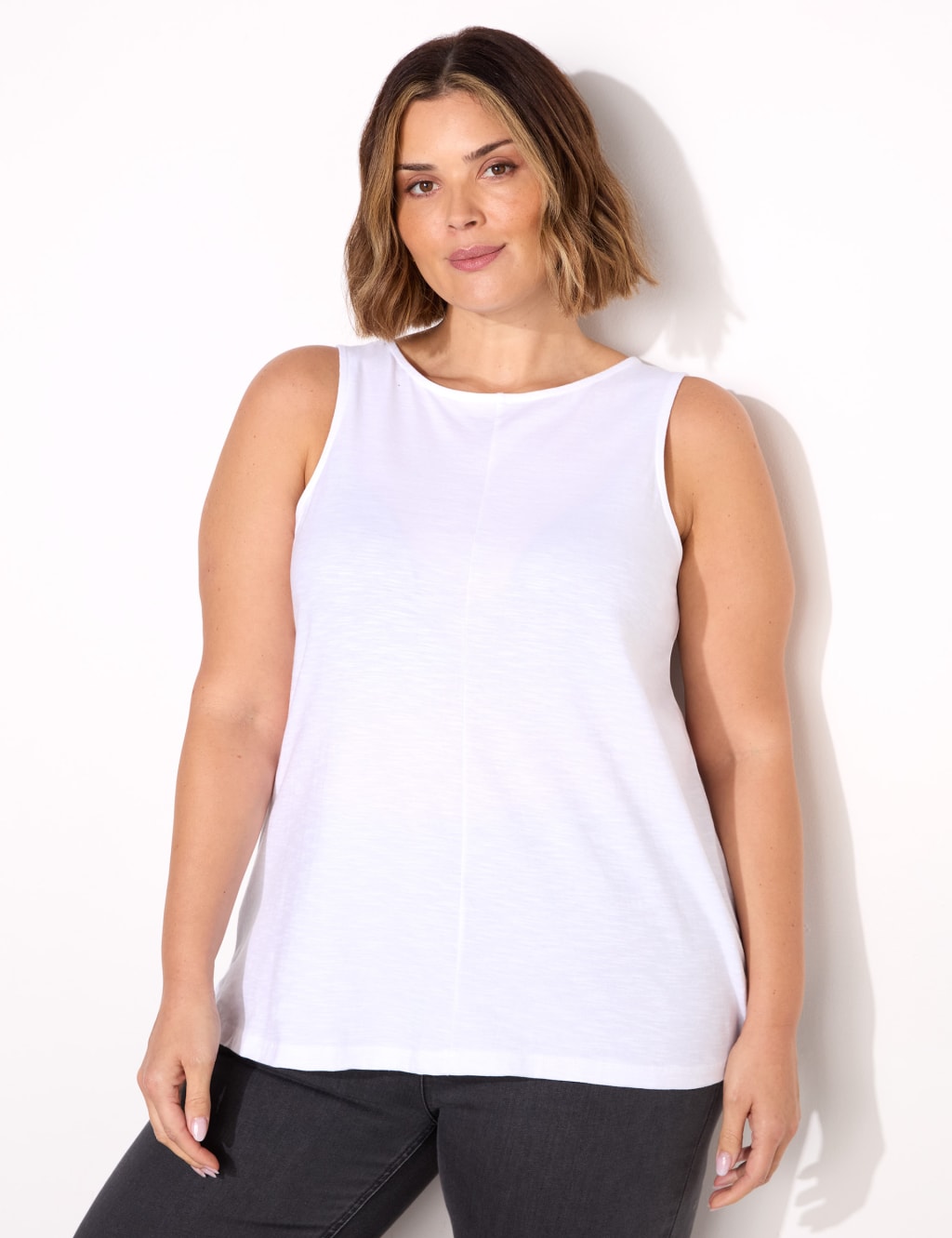 Pure Cotton Round Neck Vest Top | Live Unlimited London | M&S