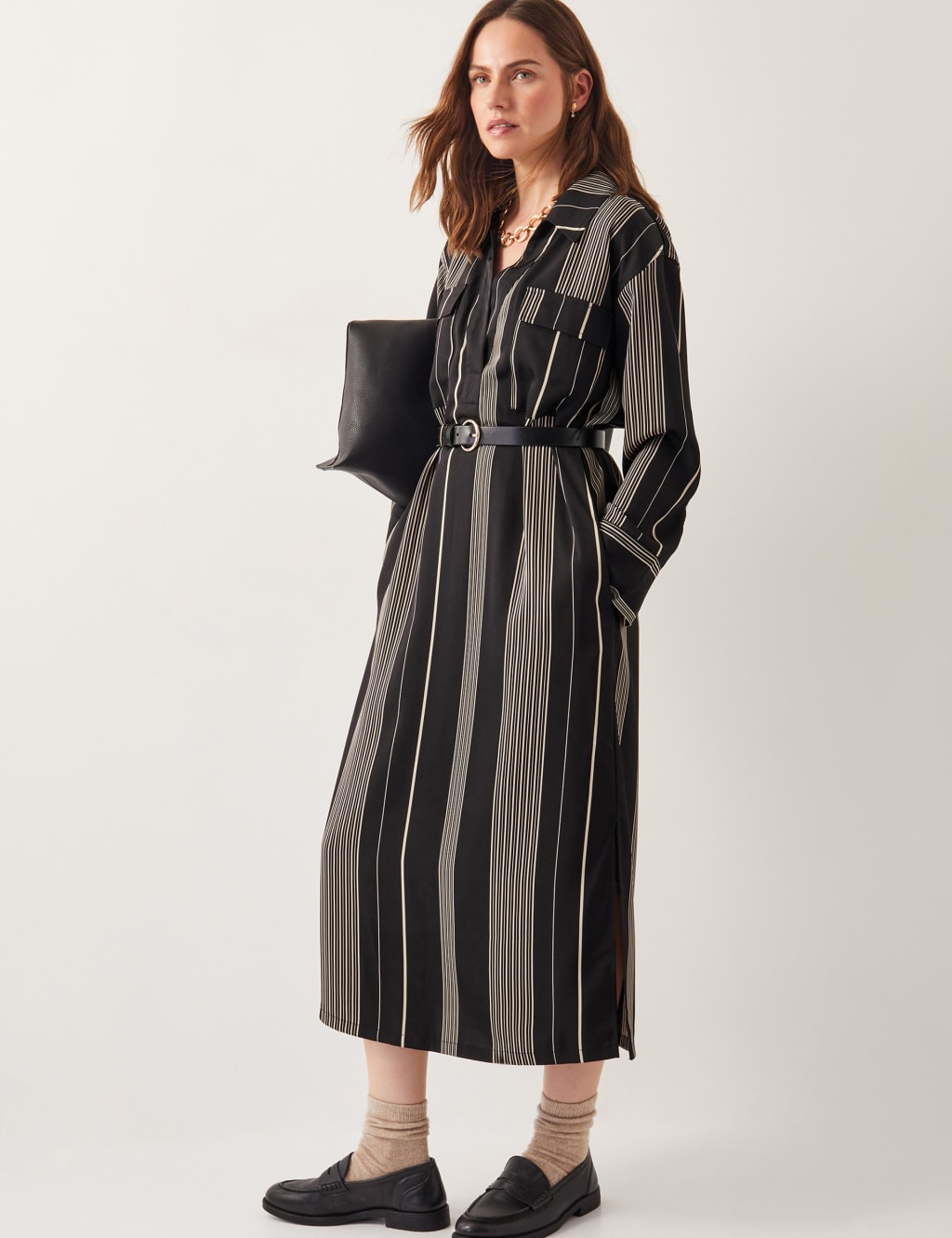 Striped V-Neck Belted Midi Shirt Dress | Monsoon | M&S