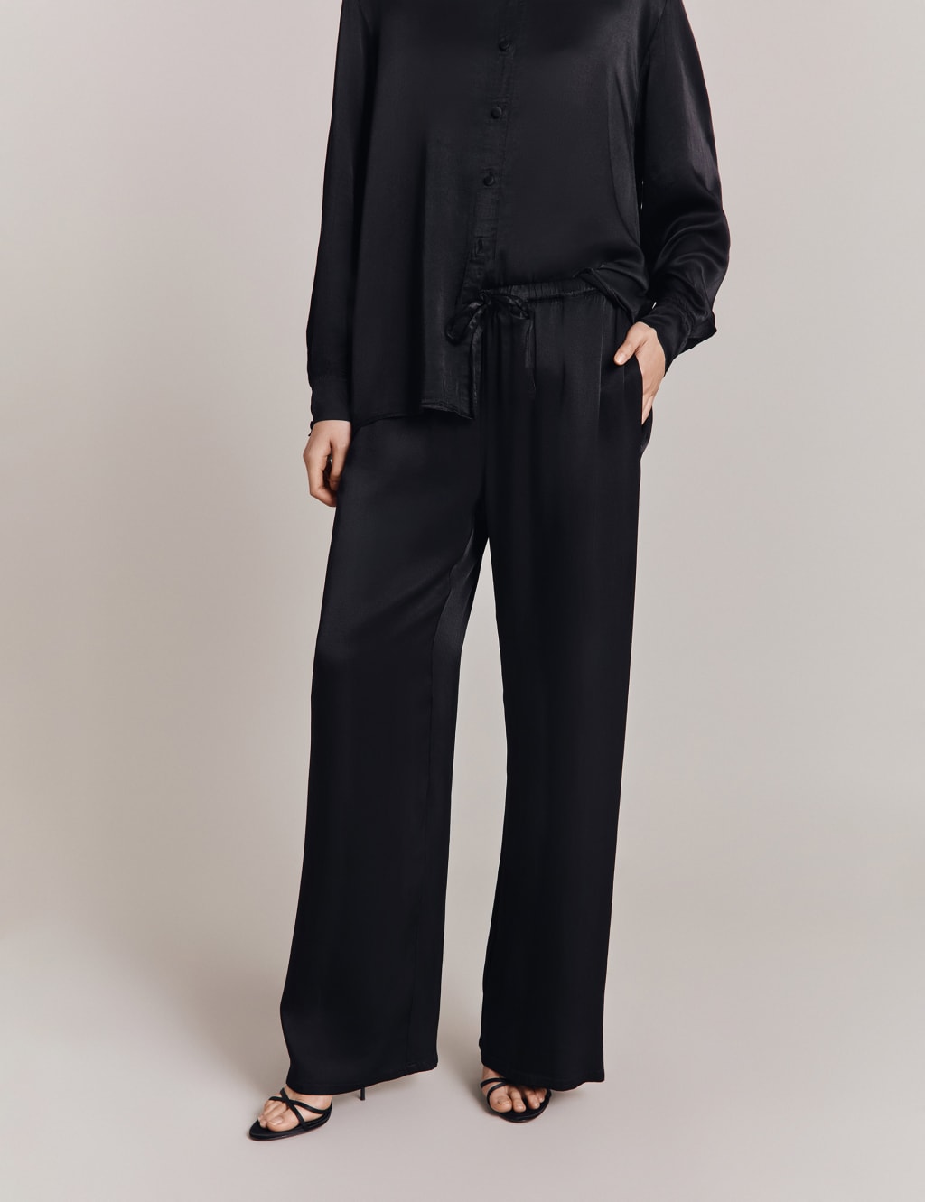 Satin Drawstring Wide Leg Trousers | Ghost | M&S