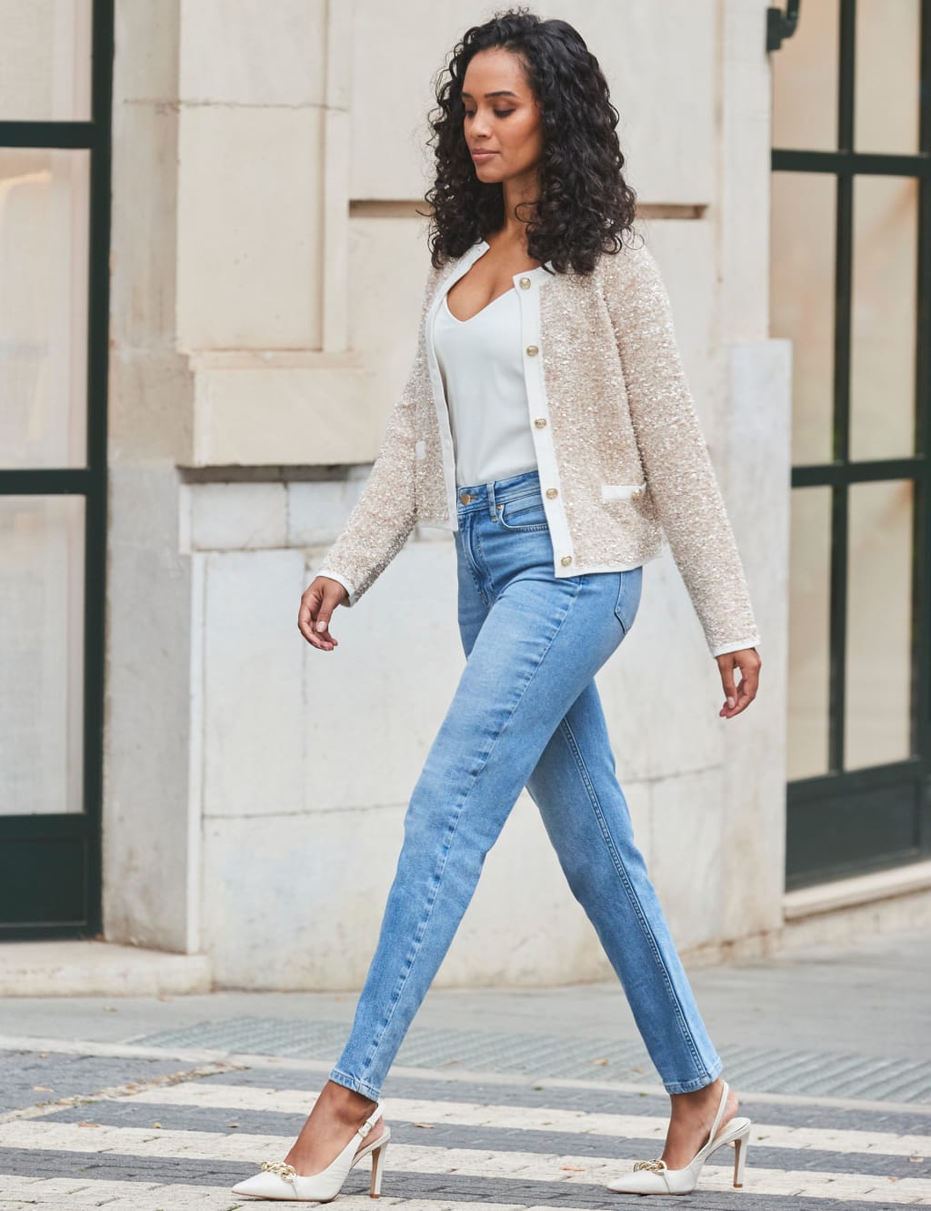 Bouclé Crew Neck Button Through Cardigan | SOSANDAR | M&S