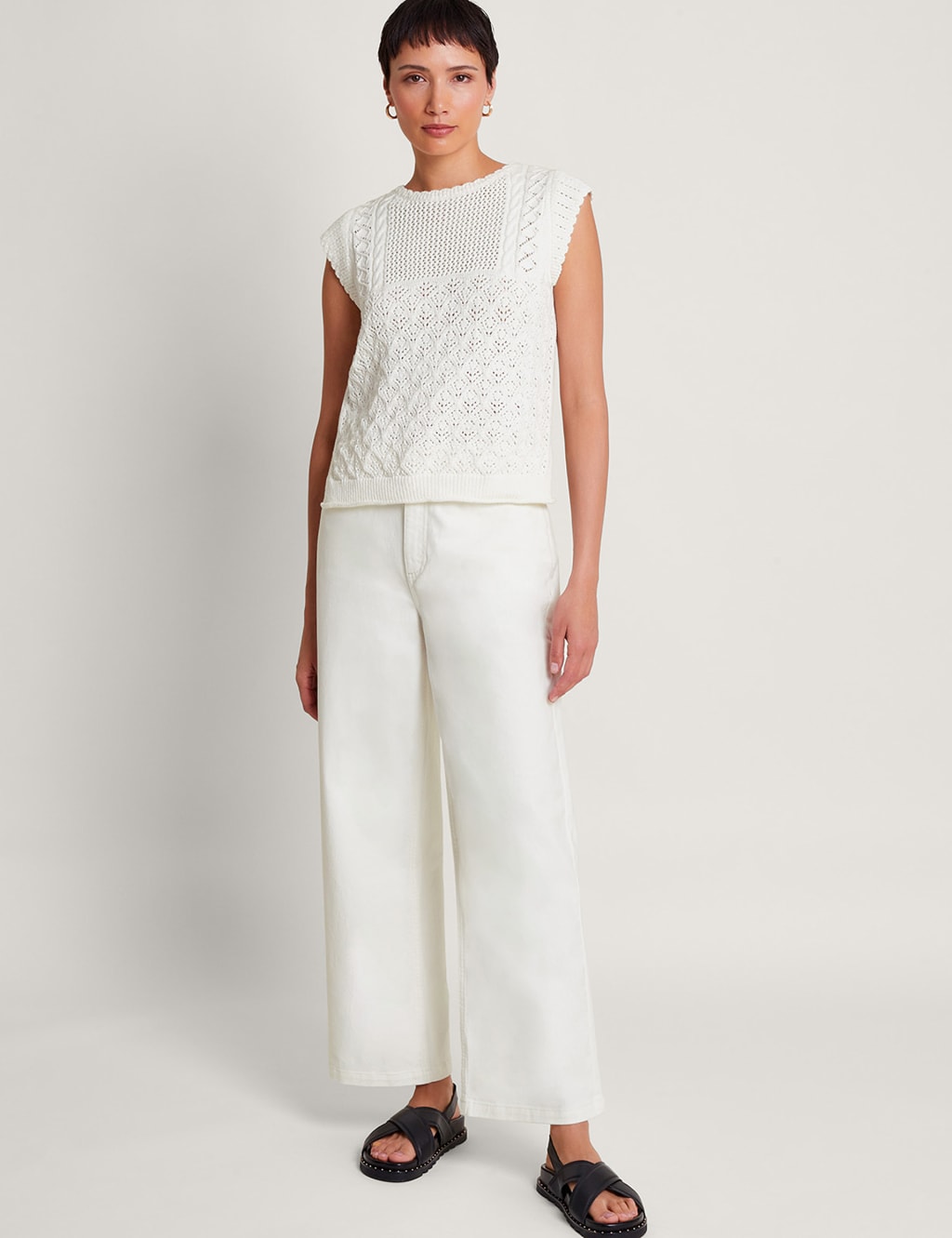 Pure Cotton Pointelle Crew Neck Knitted Top | Monsoon | M&S