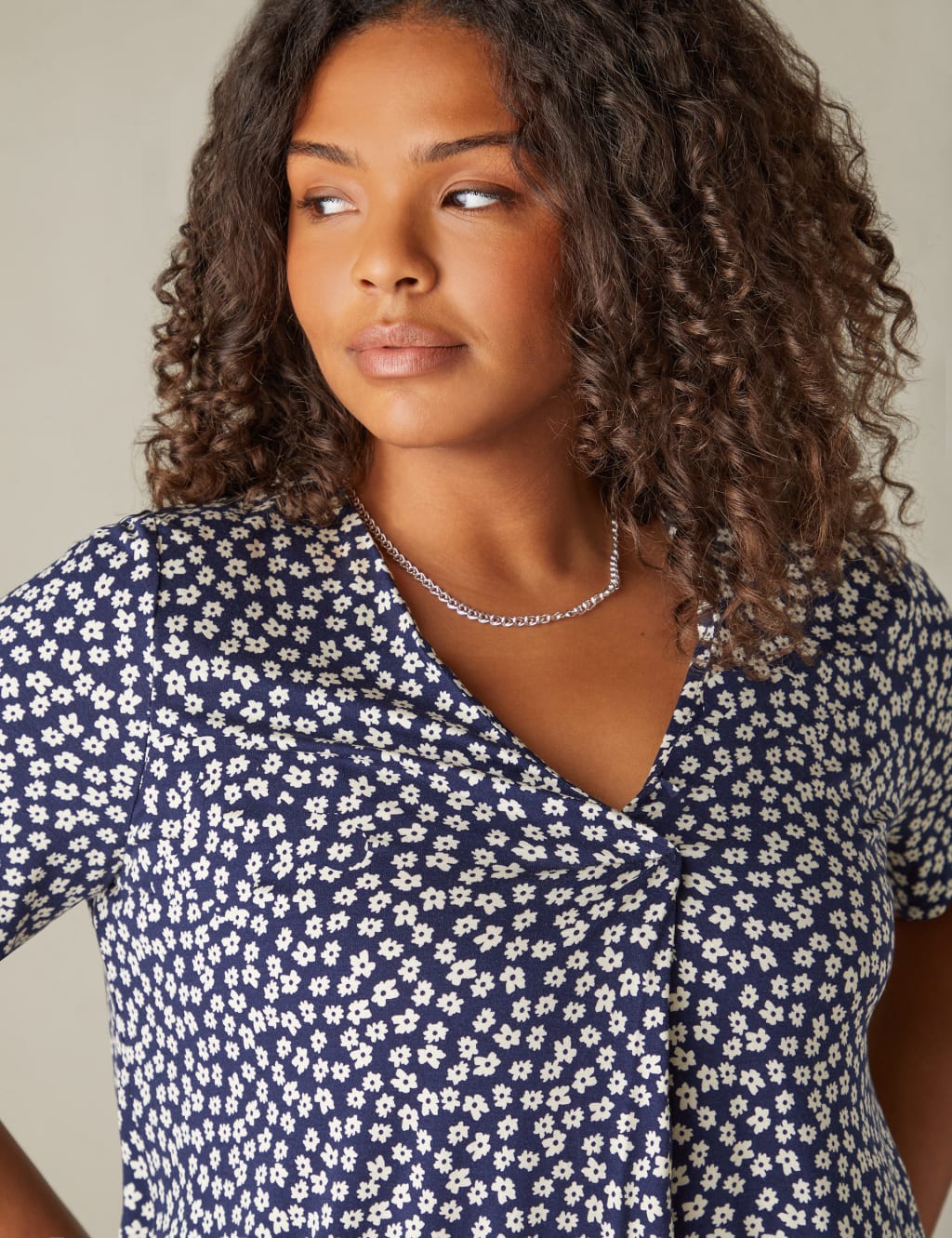 Jersey Ditsy Floral V-Neck Pleat Detail Top | Live Unlimited London | M&S