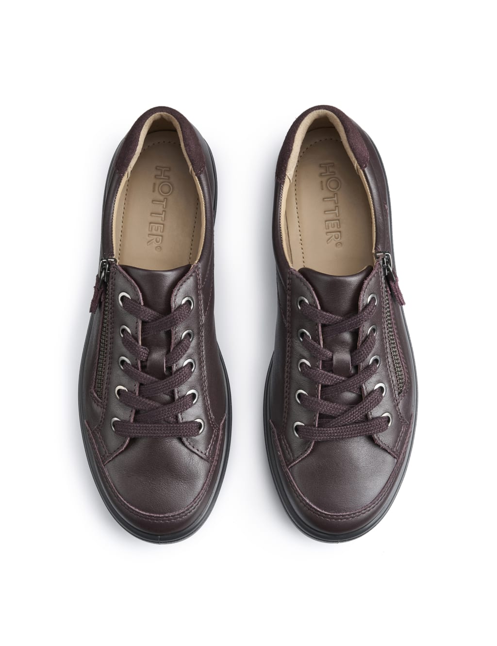 Wide Fit Leather Lace Up Zip Trainers | Hotter | M&S