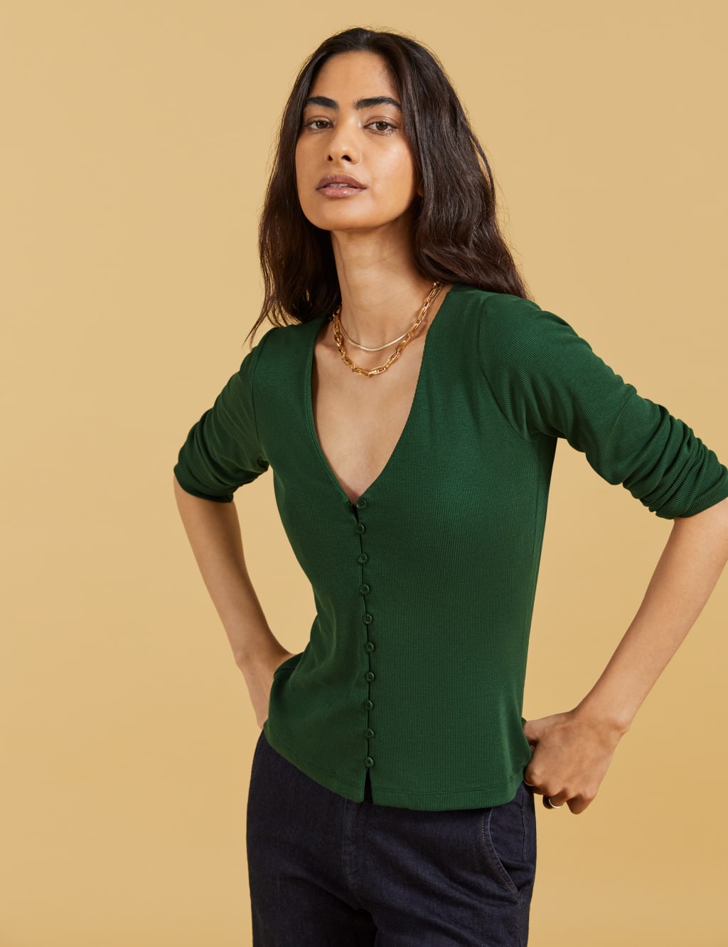 Lyocell Rich V-Neck Button Through Top | BAUKJEN | M&S