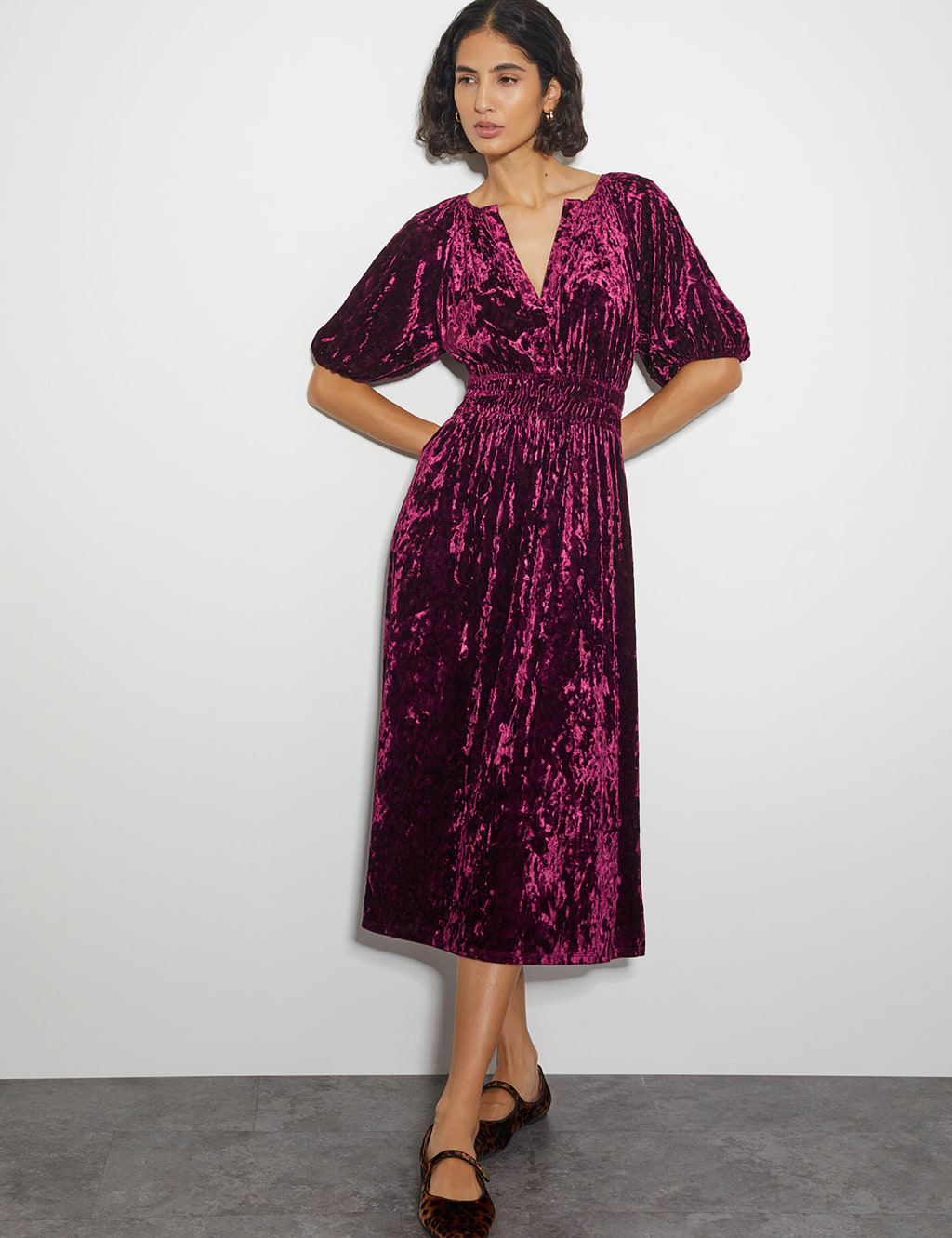 Velvet Notch Neck Midaxi Smock Dress | Monsoon | M&S