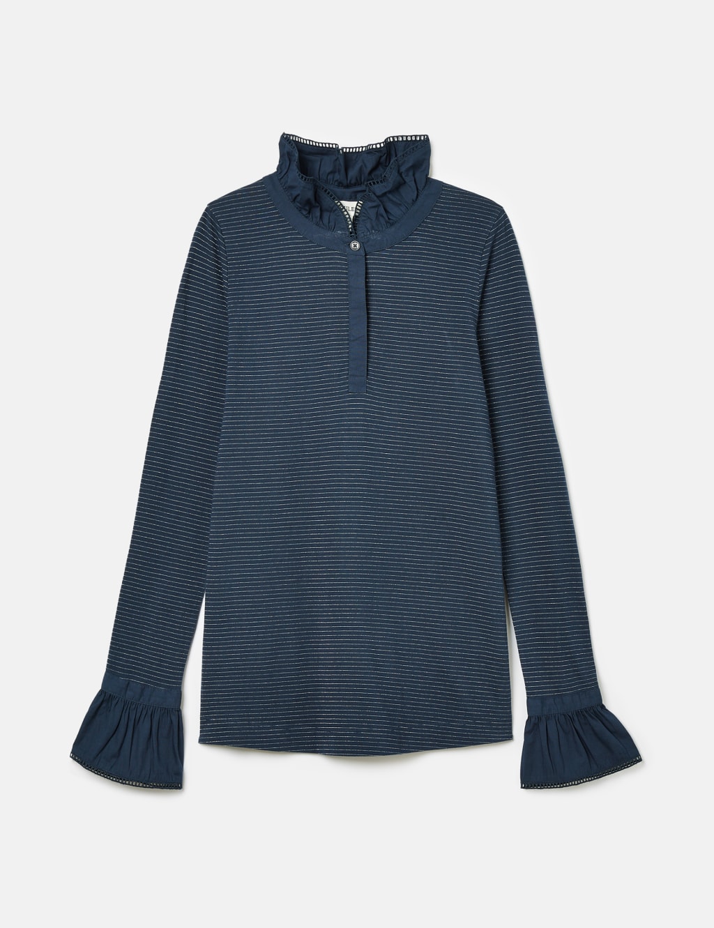 Cotton Rich Sparkly Striped Frill Neck Blouse | Joules | M&S