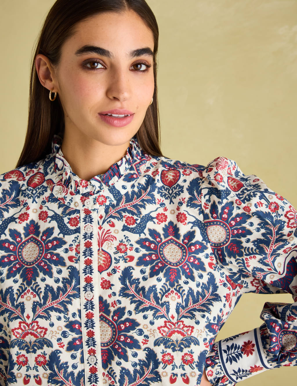 Pure Cotton Printed High Neck Shirt | Joules | M&S